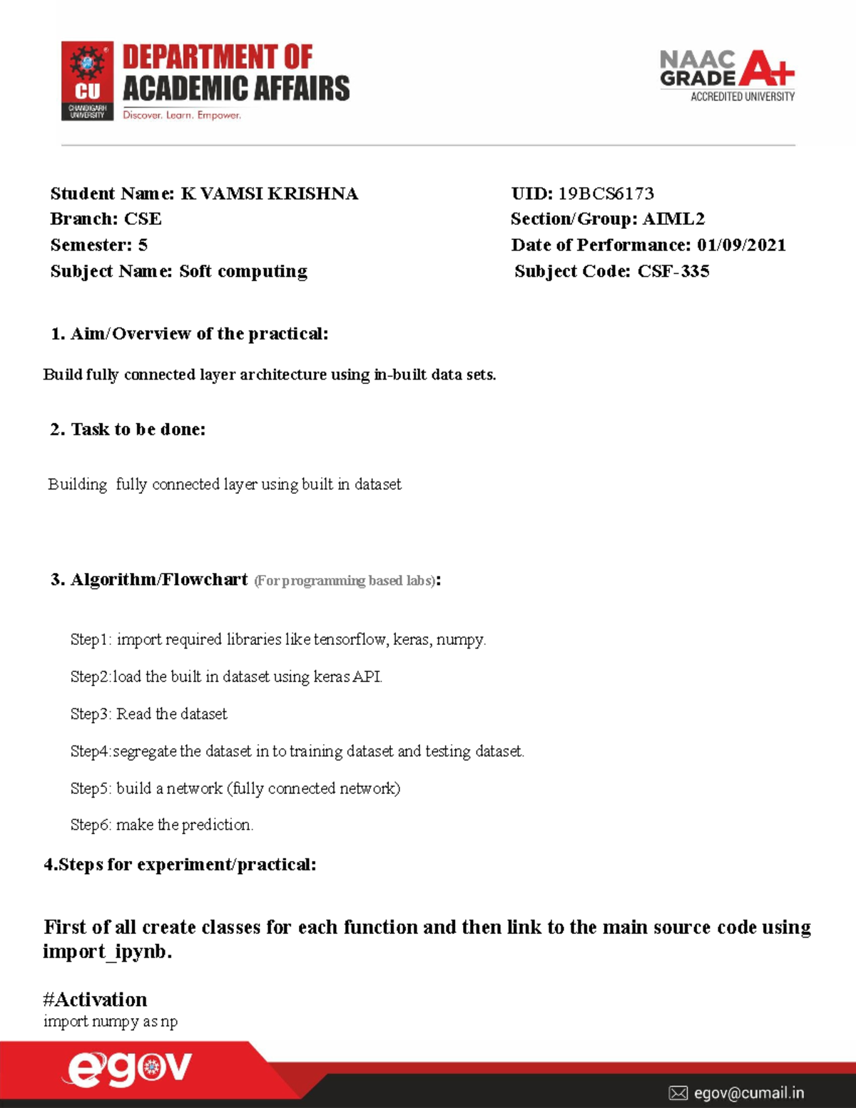 20bcs8801 SC Ws2 6173 - This the worksheet of chandigarh University ...