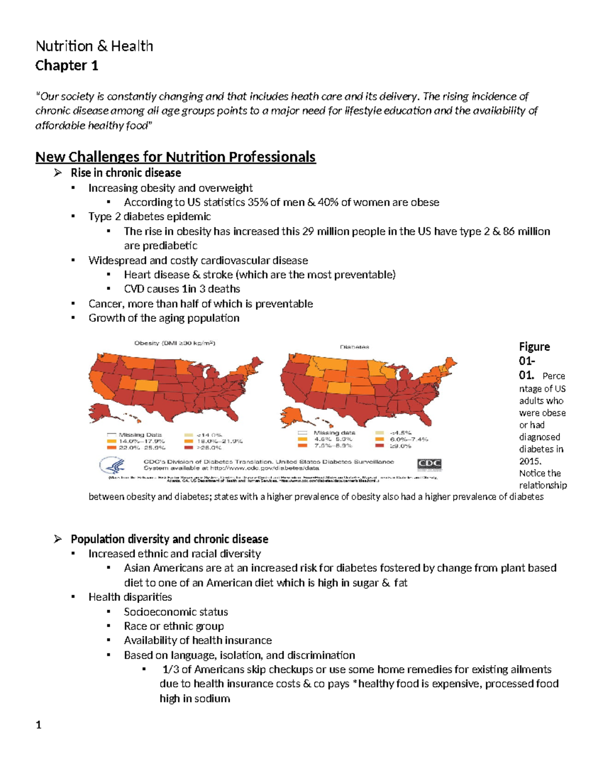 Nutrition ch 1,2,3 - study - Nutrition & Health Chapter 1 “Our society ...