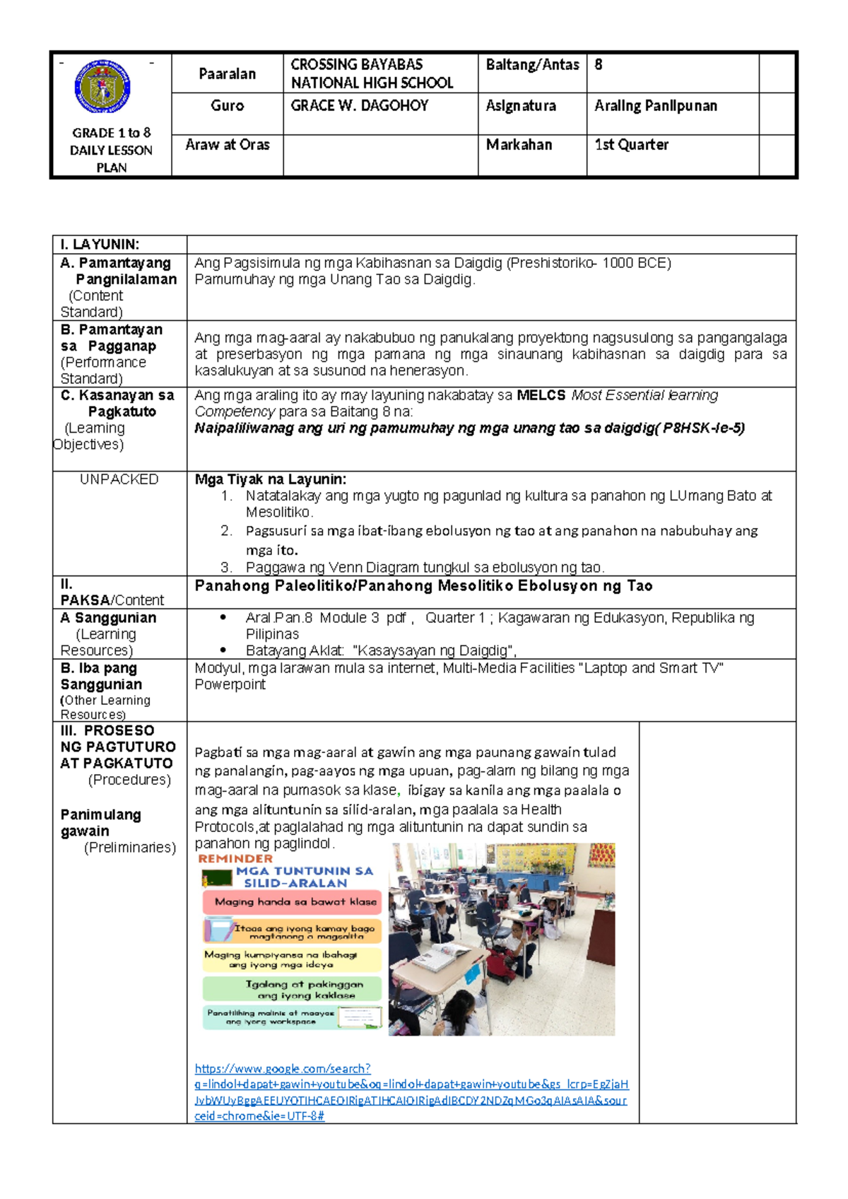 DLP 3-AP8 - informative - GRADE 1 to 8 DAILY LESSON PLAN Paaralan CROSSING BAYABAS NATIONAL HIGH ...