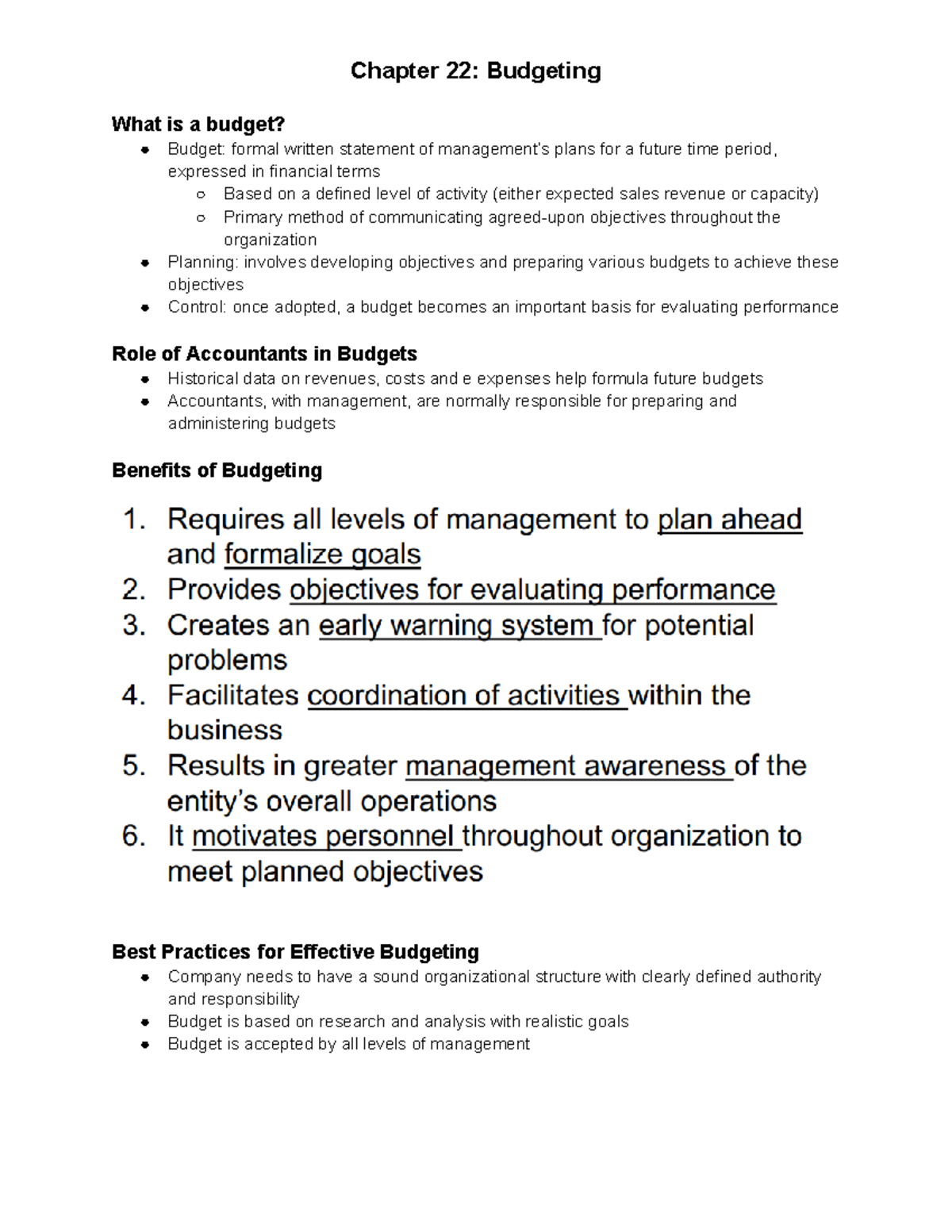 Chapter 22 Budgeting - Notes taken in class - Chapter 22: Budgeting ...