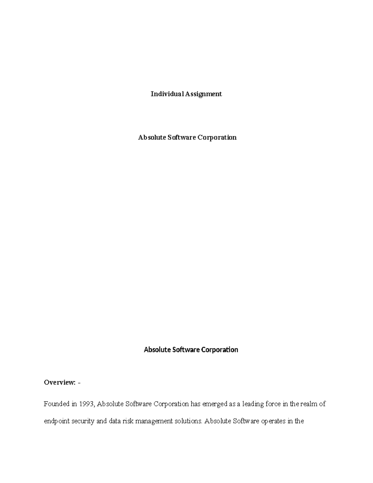 Absoulte prjt - absolute company - Individual Assignment Absolute ...