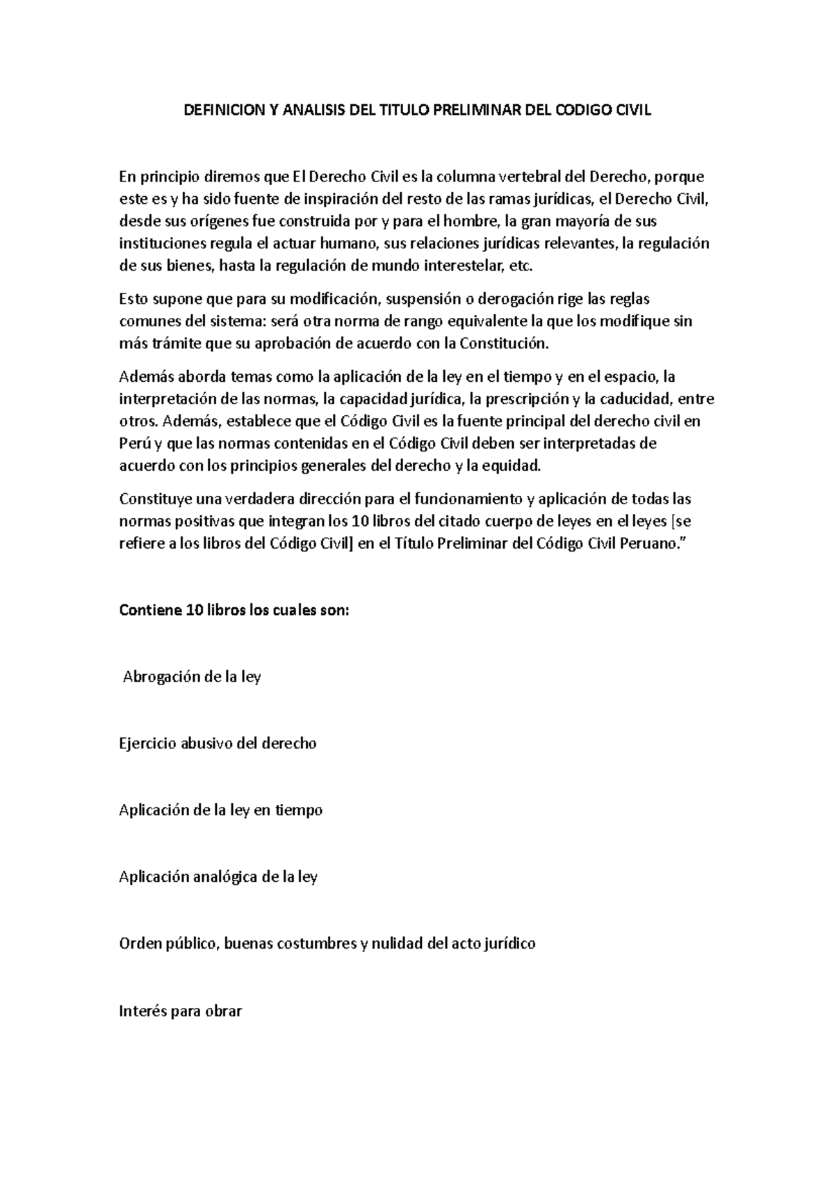 Definicion del título preliminar DEL Codigo Civil - DEFINICION Y ...