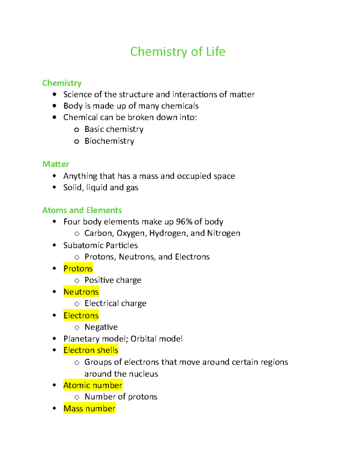 Chemistry of Life - Chemistry of Life Chemistry Science of the ...