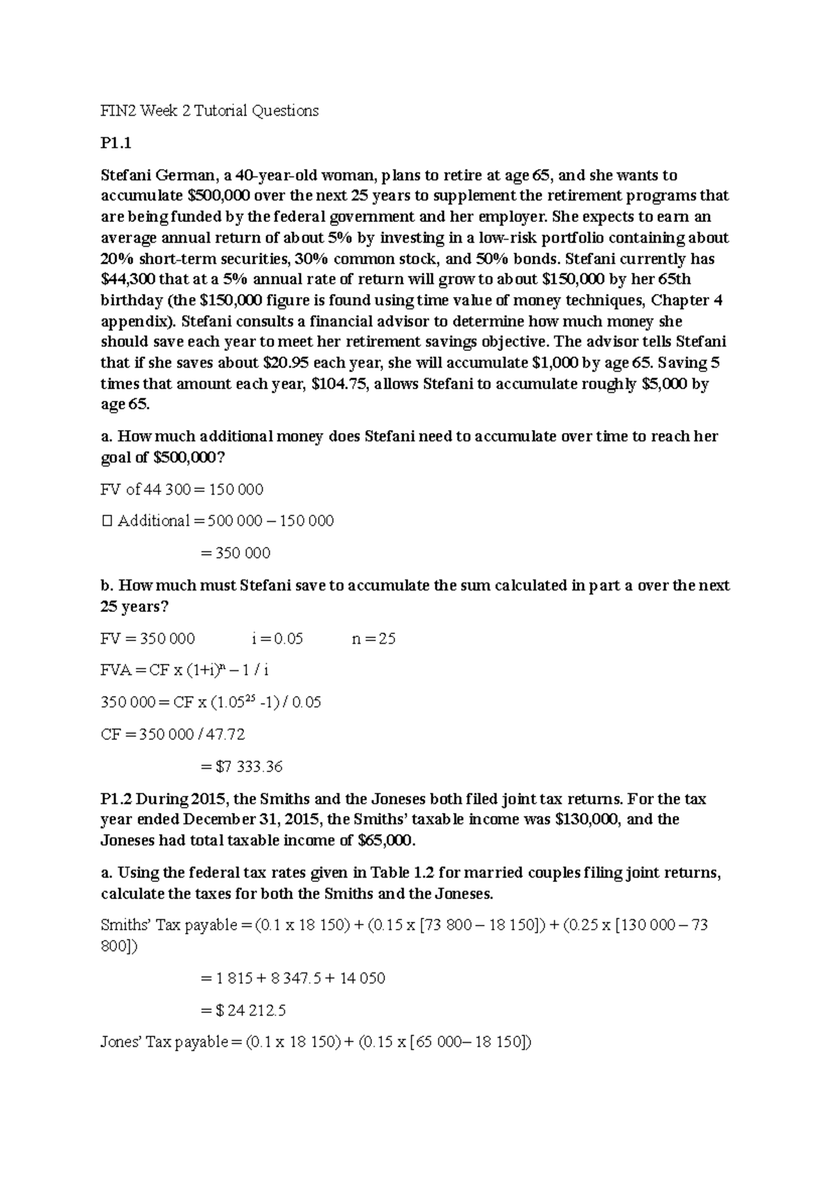 FIN2 Week 2 Tutorial Questions - FIN2 Week 2 Tutorial Questions P1 ...