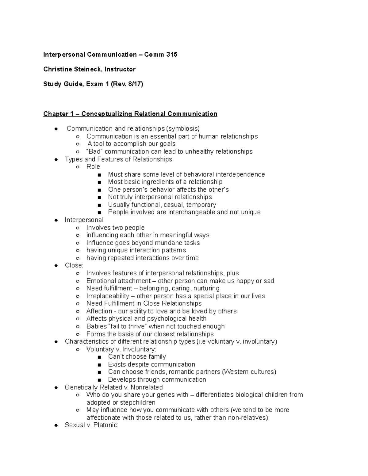 Comm 315 study guide - Interpersonal Communication – Comm 315 Christine ...