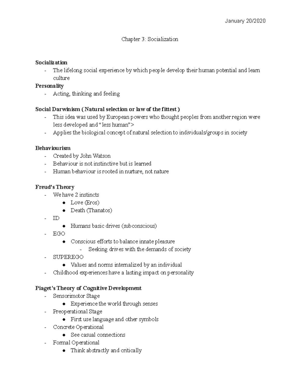 Socio 1101: Chapter 3 - January 20/ Chapter 3: Socialization ...