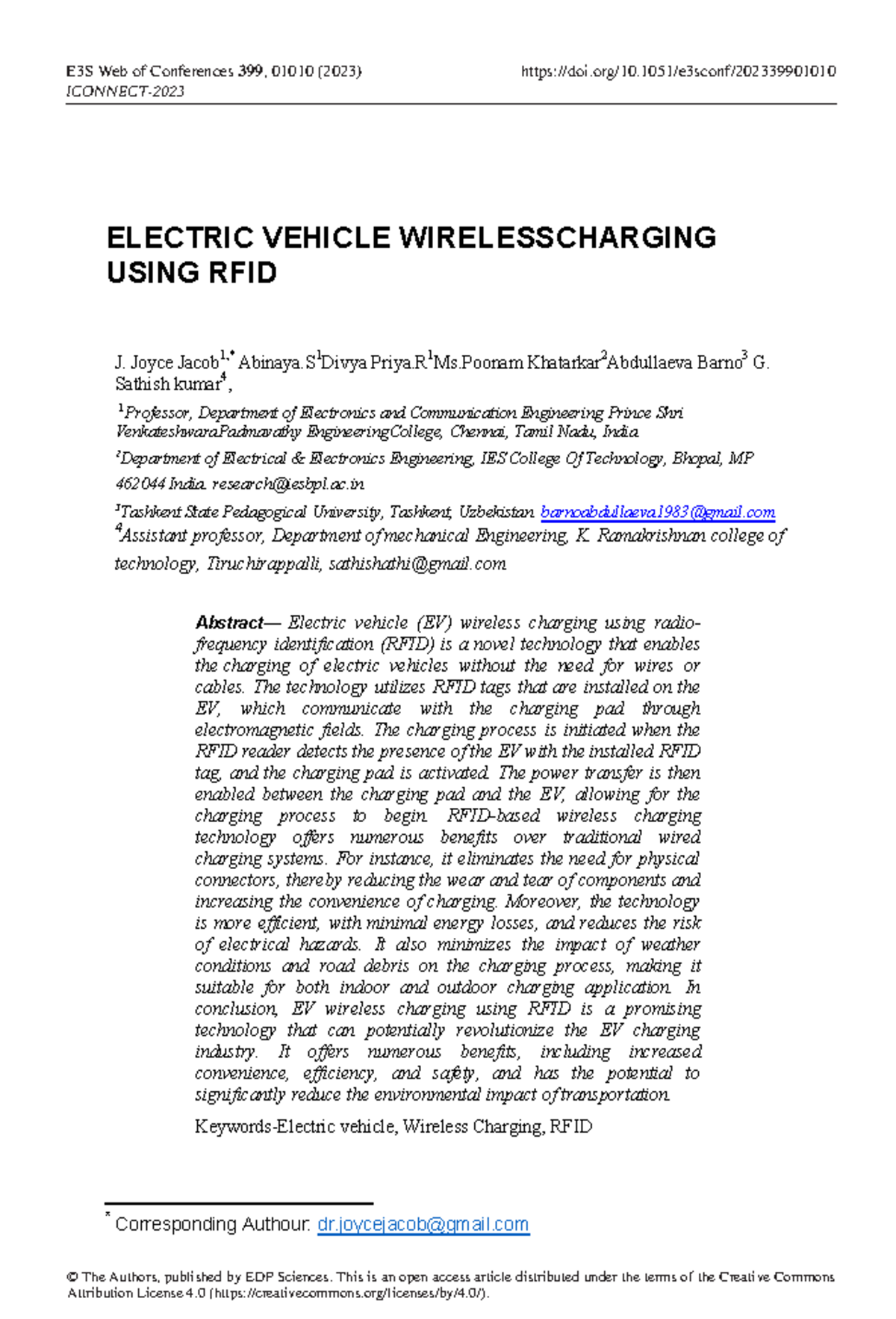 Electric Vehicle Wireless Charging using RFID - ELECTRIC VEHICLE WIRELESSCHARGING USING RFID J ...
