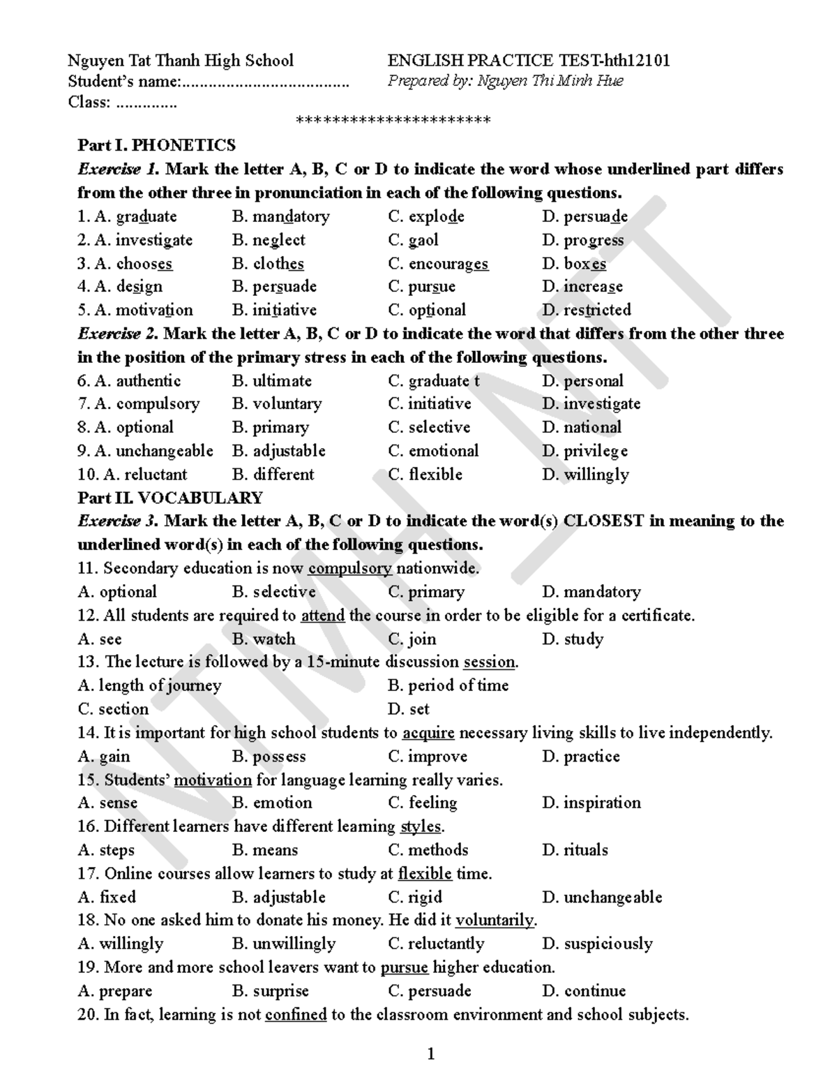 U10- Lifelong Learning -01 - Nguyen Tat Thanh High School ENGLISH ...