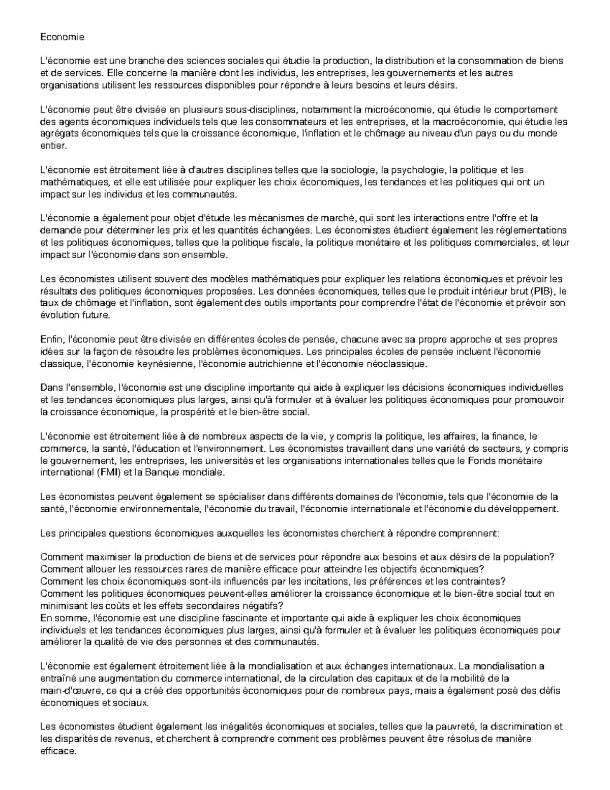 Economie - Economie L'économie est une branche des sciences sociales ...