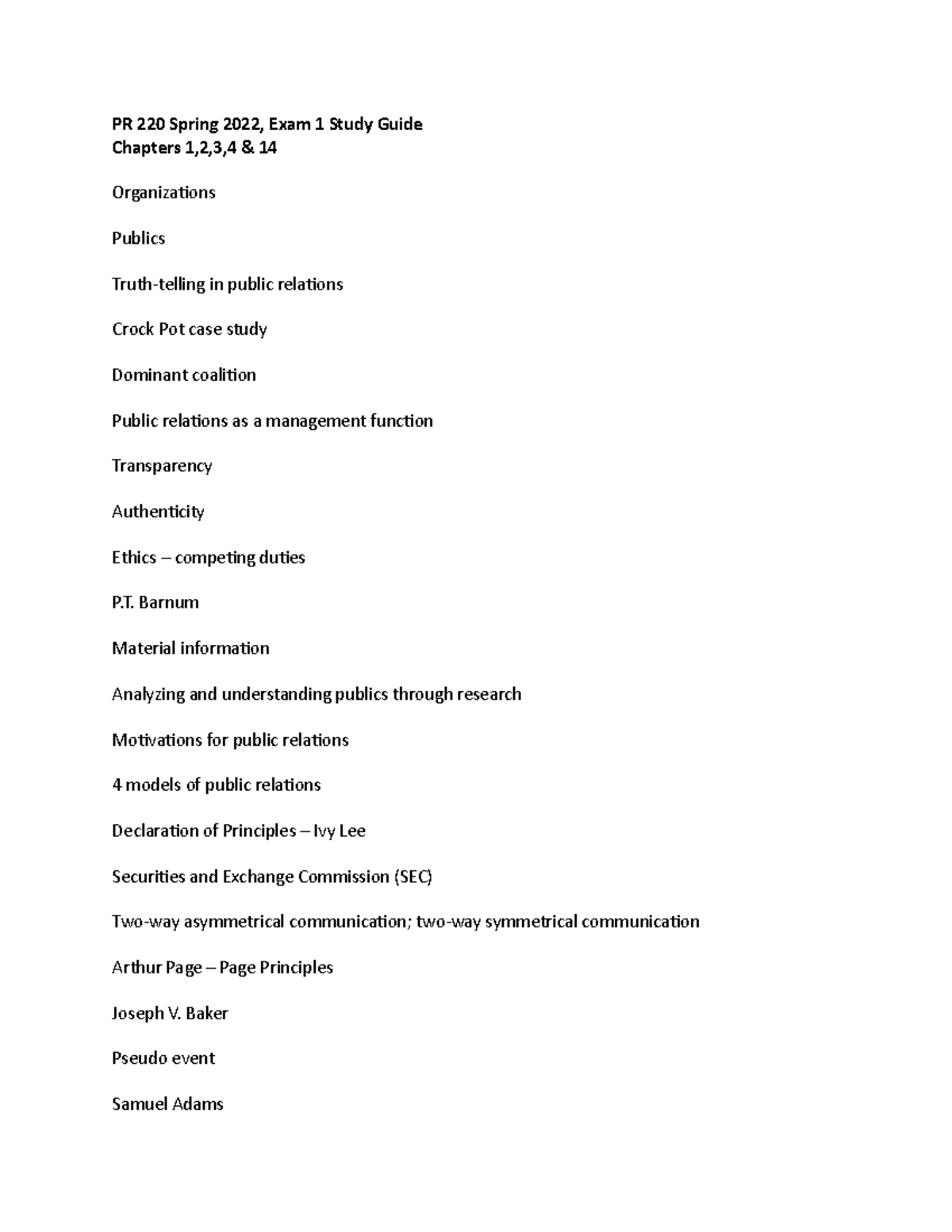 Study Guide PR 220 Spring 2022 Test 1 Iowa State - PR 220 Spring 2022 ...