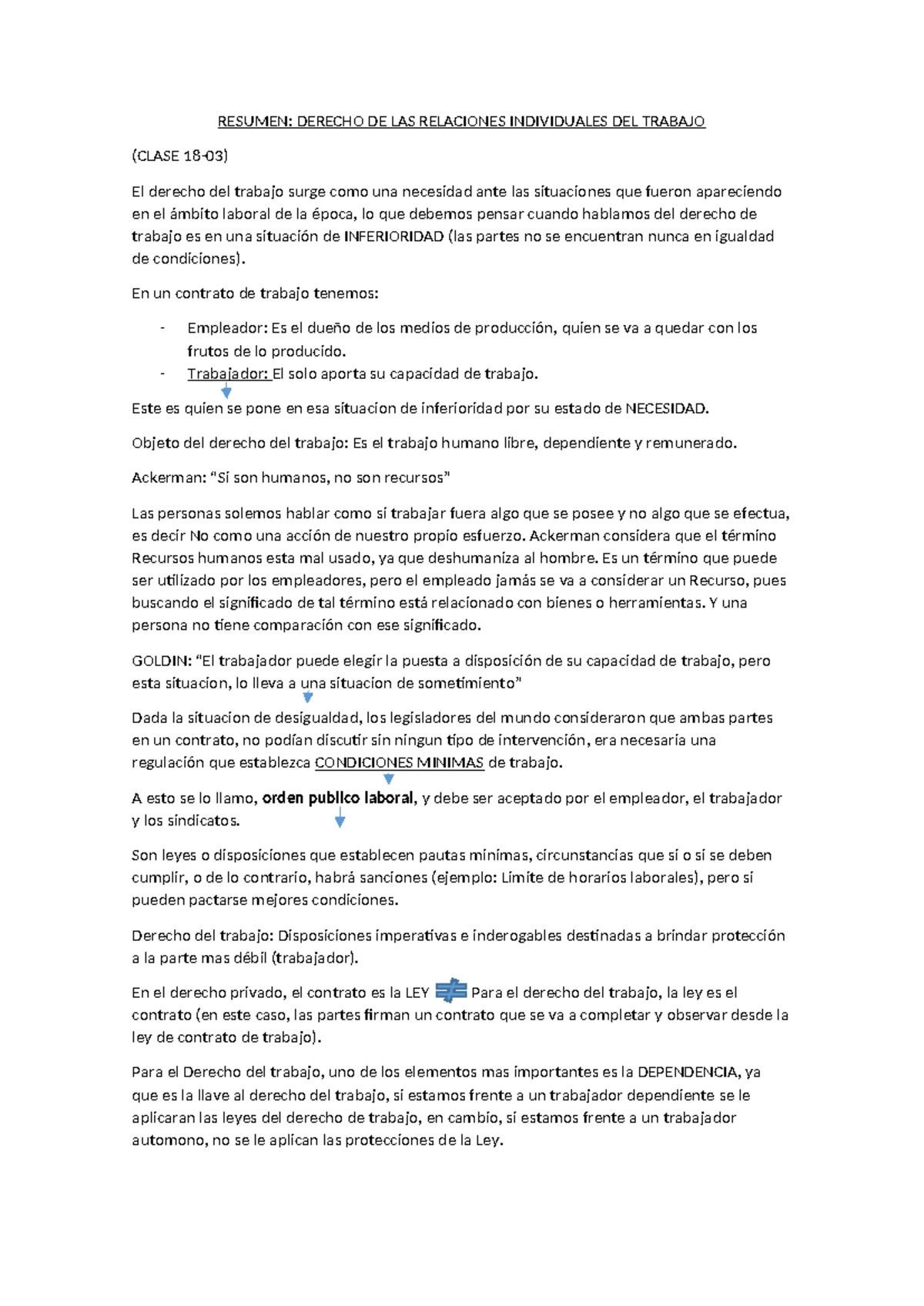 Resumen Derecho DE LAS Relaciones Individuales DE Trabajo - RESUMEN: DERECHO DE LAS RELACIONES ...