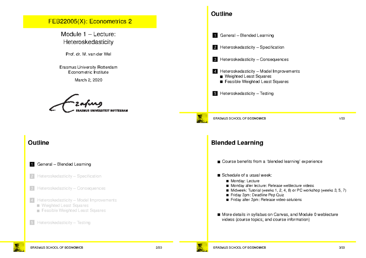 Ectrics 2 Module 1 Lecture Handouts - FEB22005(X): Econometrics 2 Module 1 – Lecture: - Studeersnel