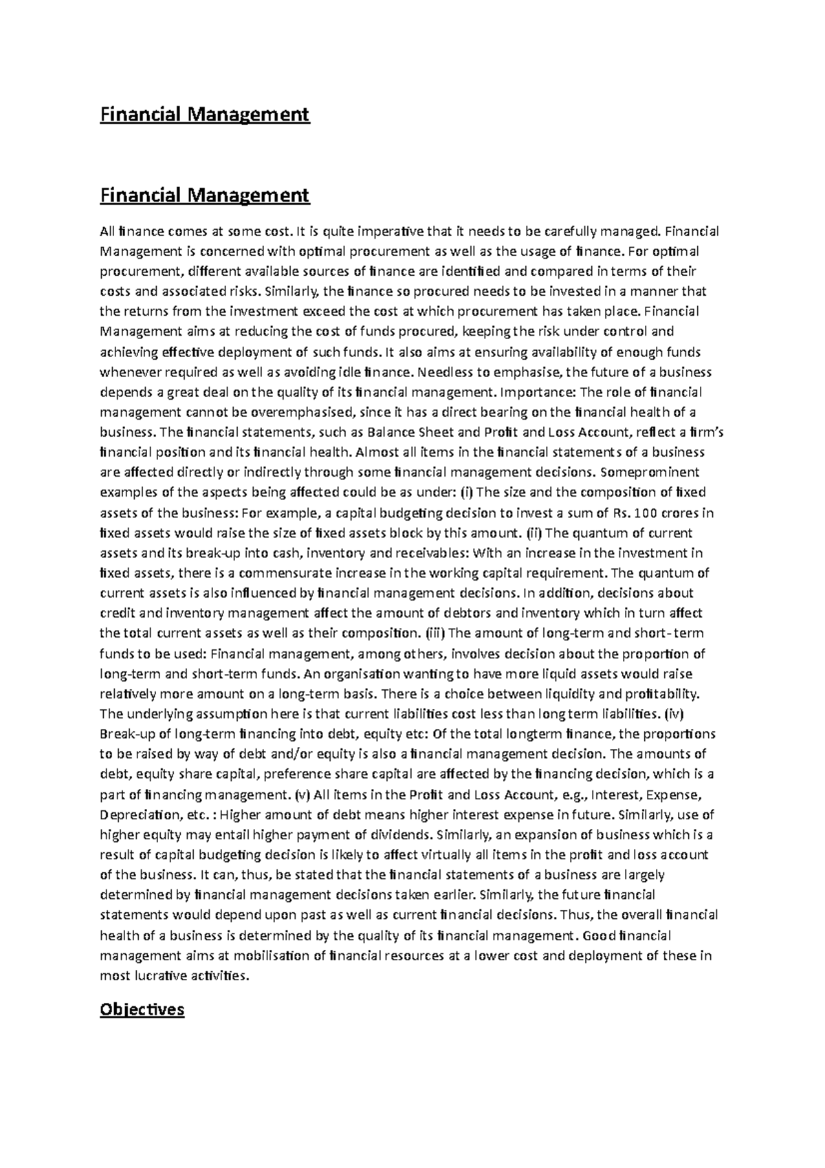 Business studies Financial Management - Financial Management Financial ...