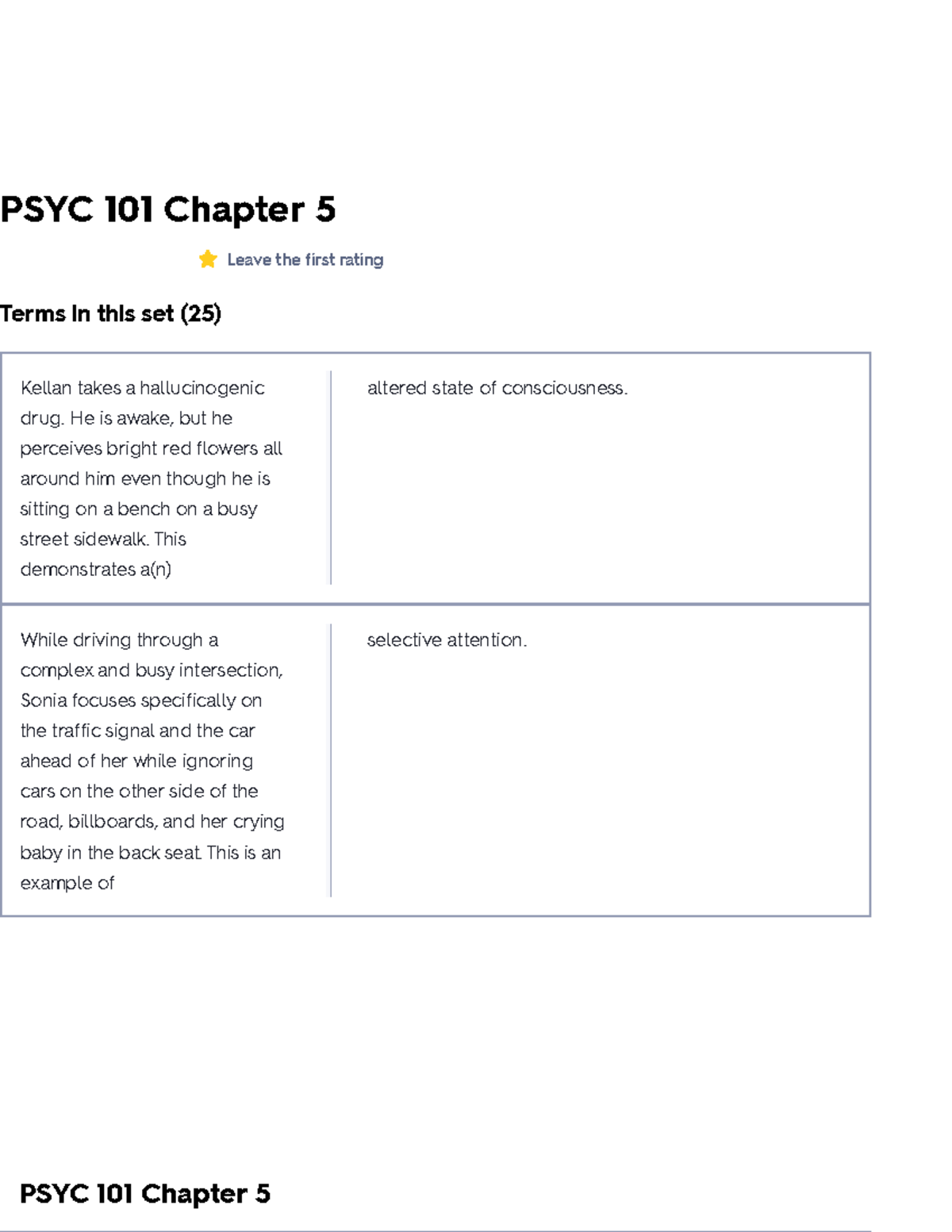 PSYC 101 Chapter 5 Flashcards - PSYC 101 Chapter 5 Leave the first rating Terms in this set (25 ...