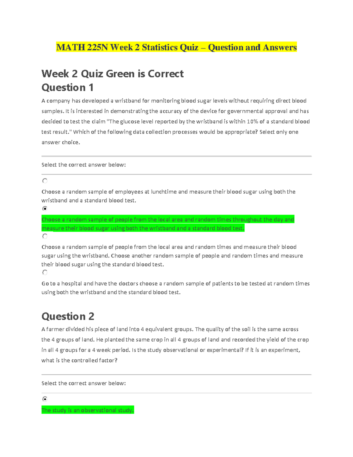 Stat Math225 Week2 Quiz Study - MATH 225N Week 2 Statistics Quiz ...