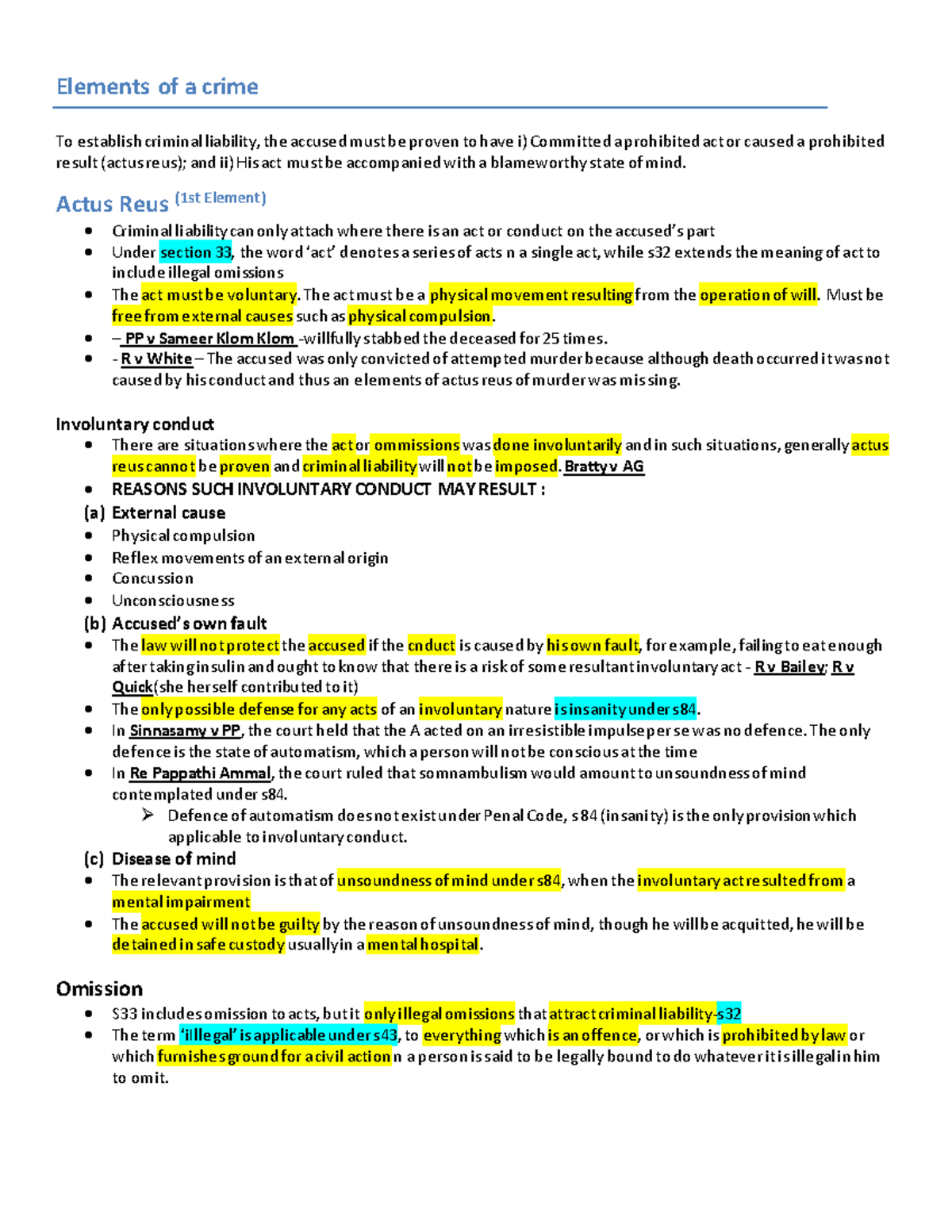 Criminal-Law-Notes 1 - Elements of a crime To establish criminal ...