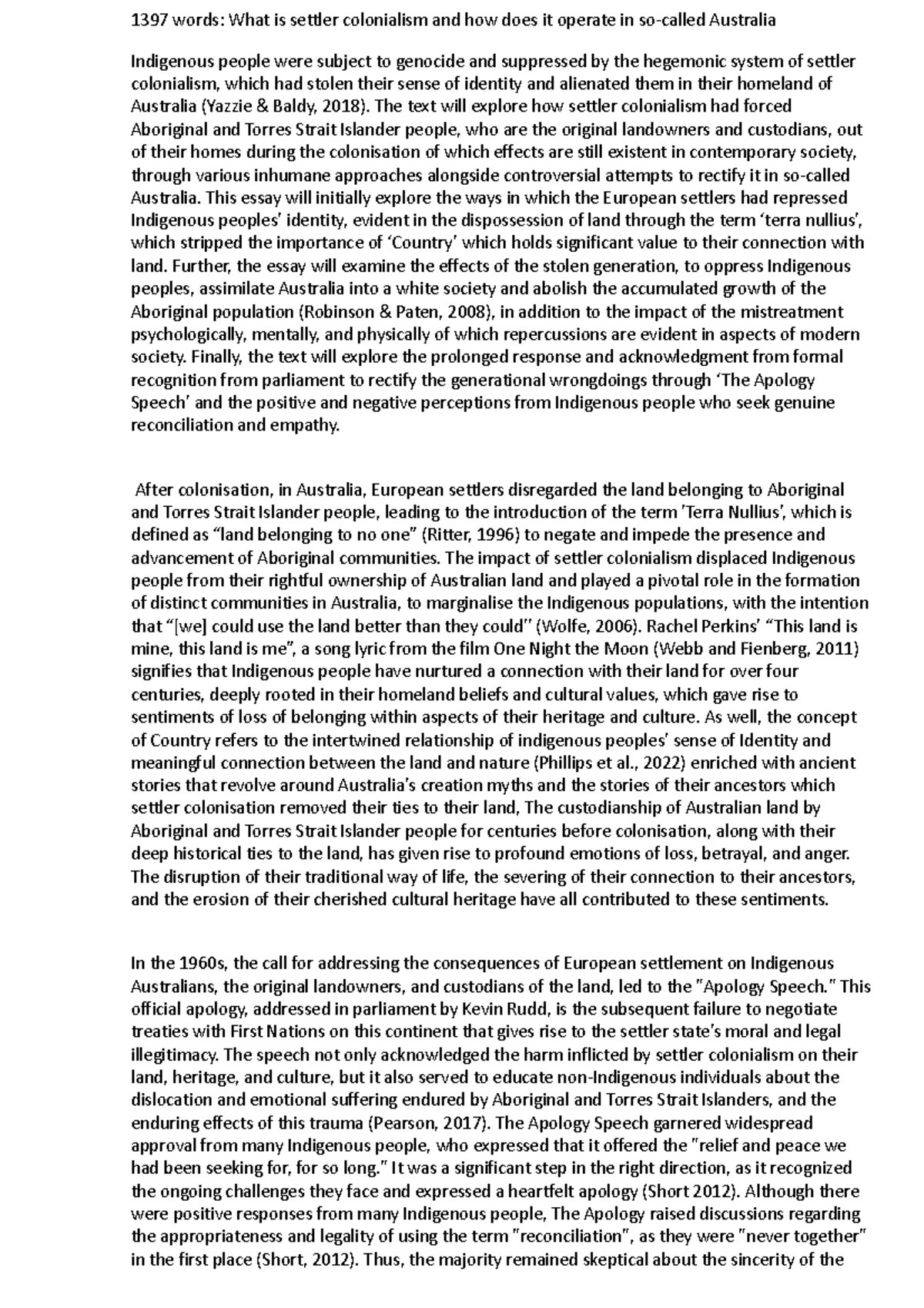 Aboriginal Final essay settler colonisation - 1397 words: What is ...