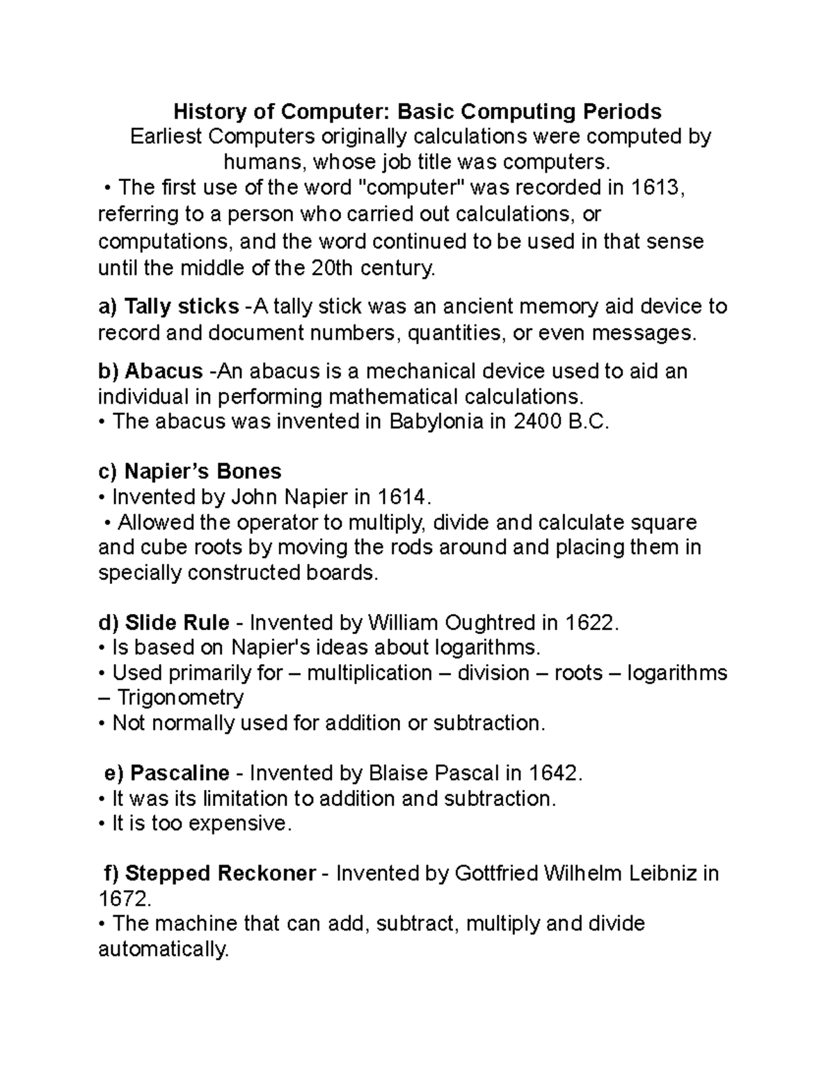 Basic computing periods - History of Computer: Basic Computing Periods Earliest Computers ...