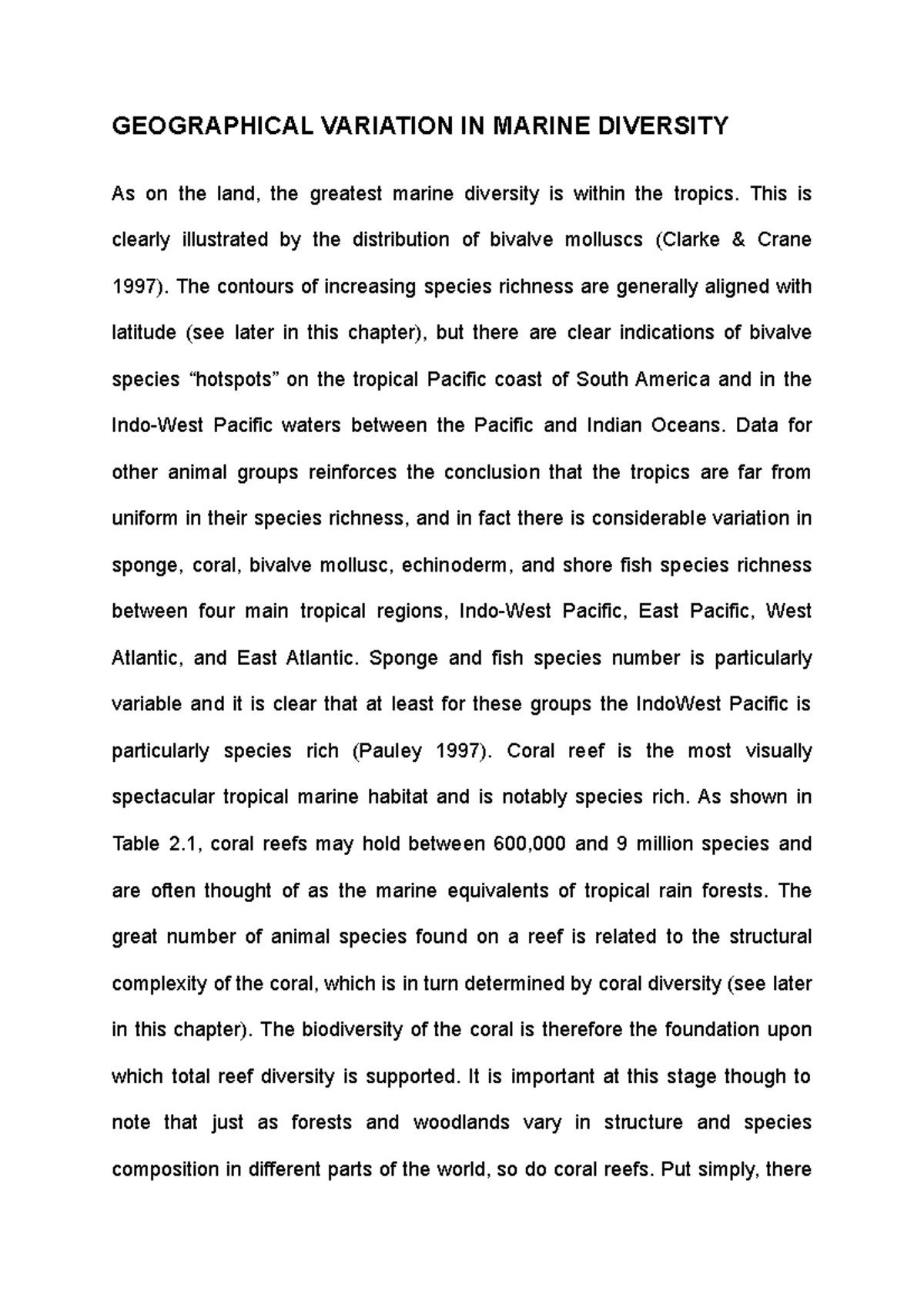 Geographical Variation IN Marine Diversity - GEOGRAPHICAL VARIATION IN ...