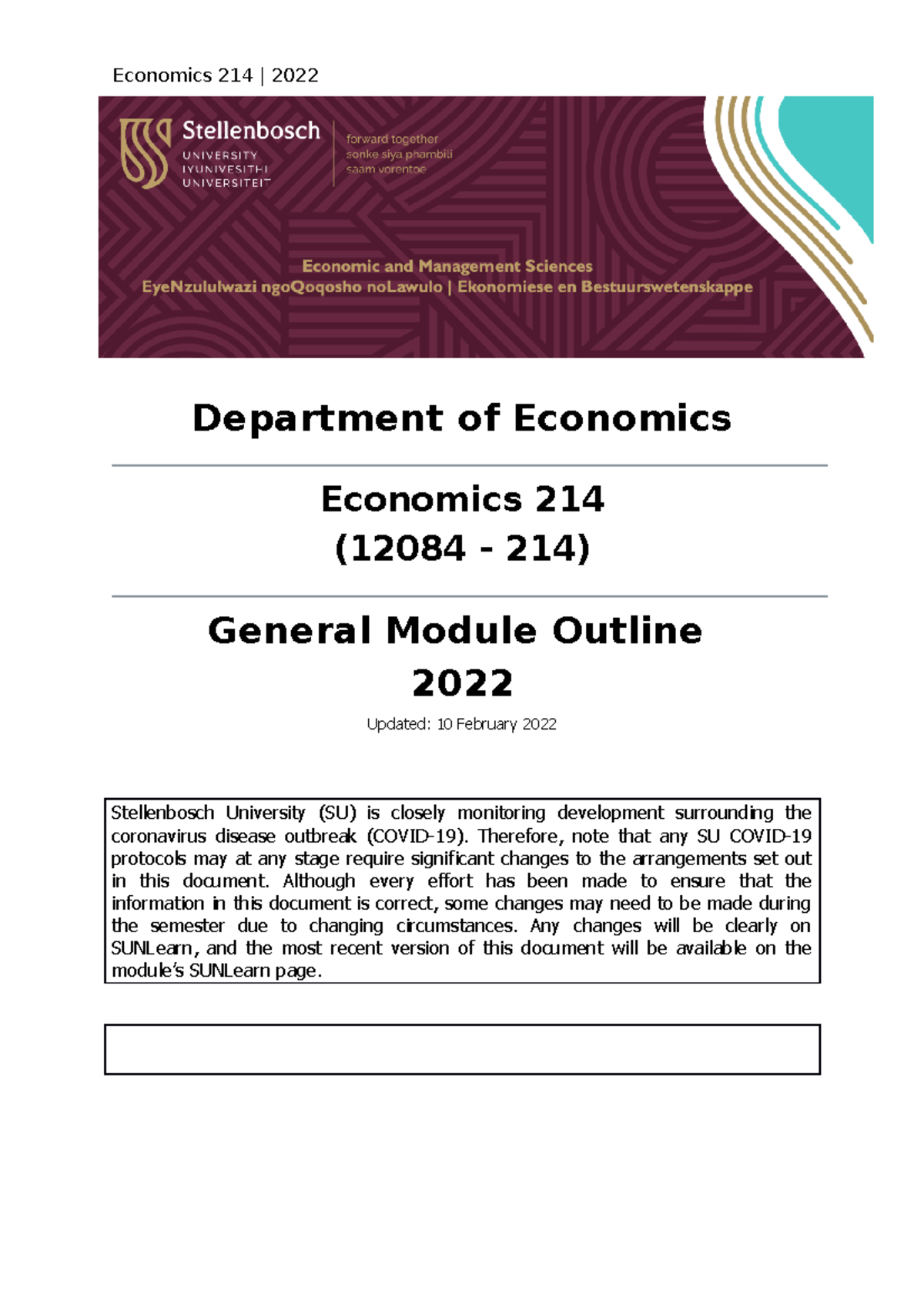 2022 Economics 214 Module Framework - Department of Economics Economics ...