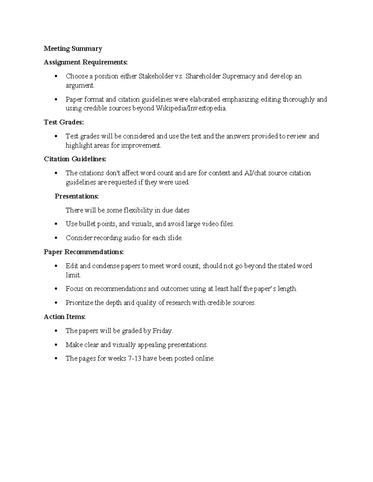 Meeting Summary - How to do the course - Meeting Summary Assignment ...