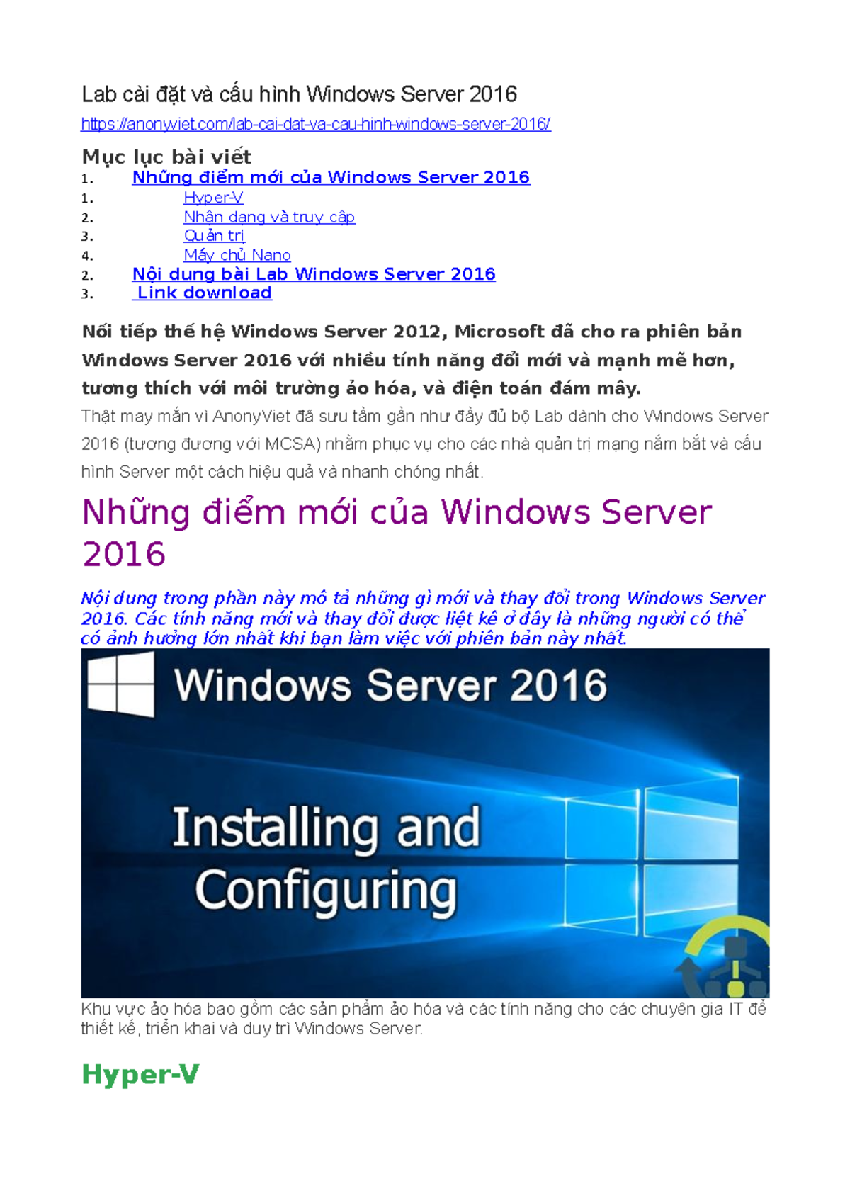 Lab cài đặt và cấu hình Windows Server 2016 - Lab cài đặt và cấu hình Windows Server 2016 - Studocu