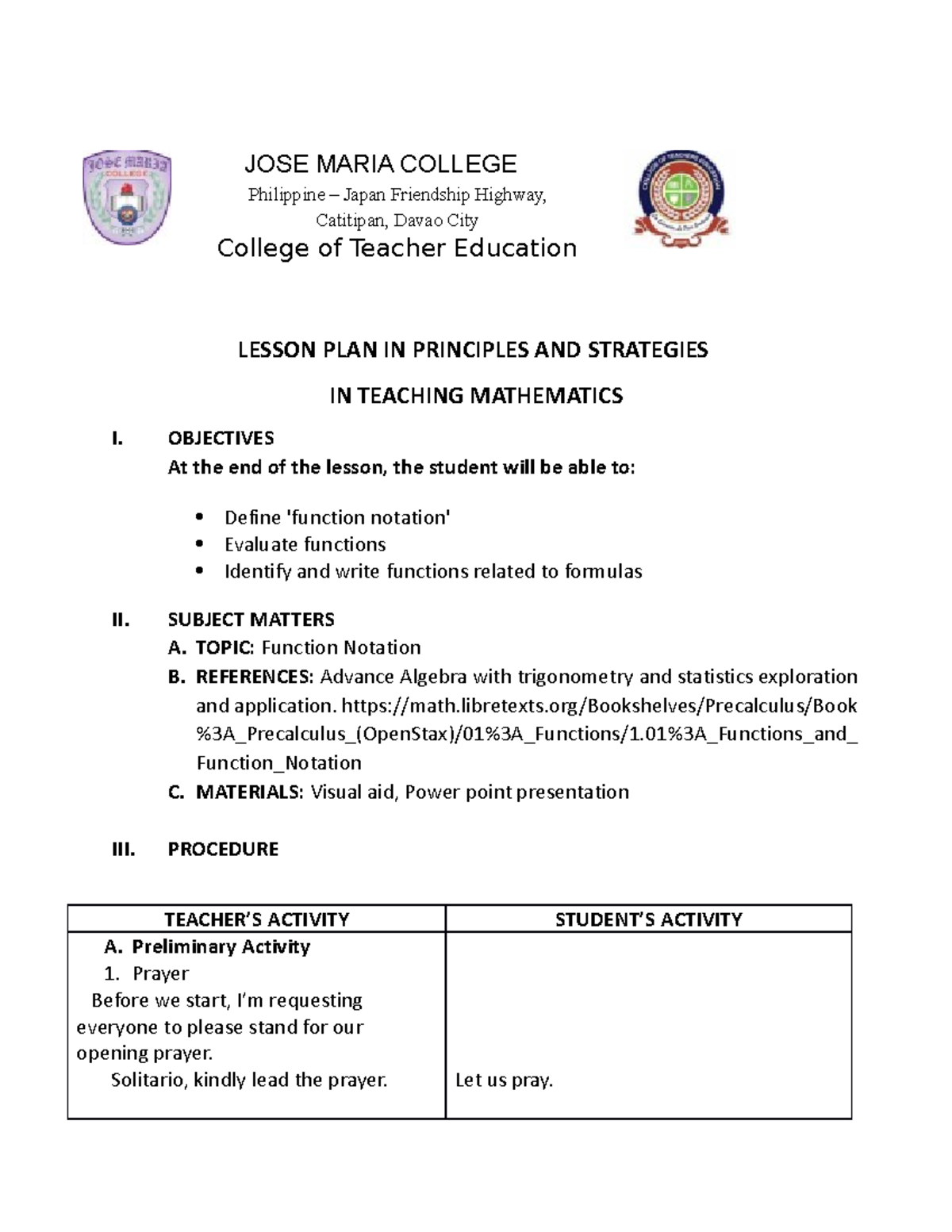 Detailed Lesson PLAN IN Principles AND Strategies - JOSE MARIA COLLEGE ...