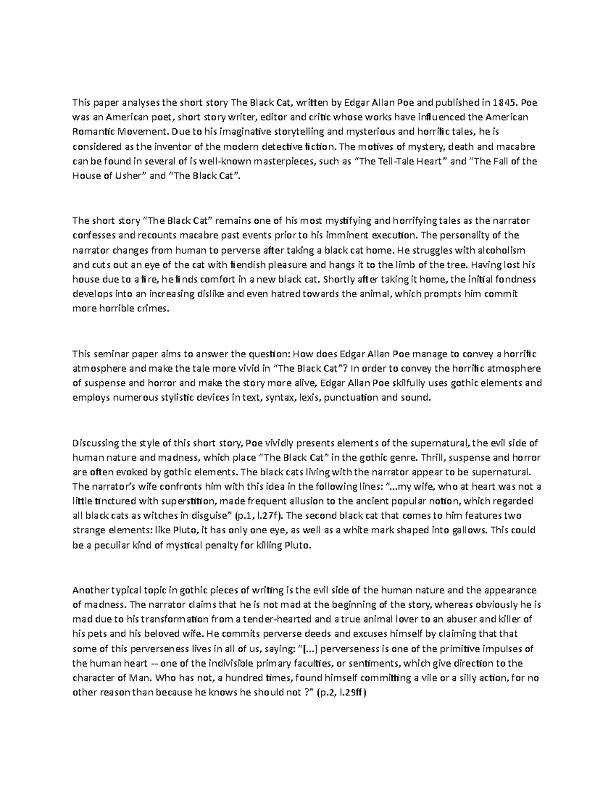 Socio 1 - essay - This paper analyses the short story The Black Cat ...