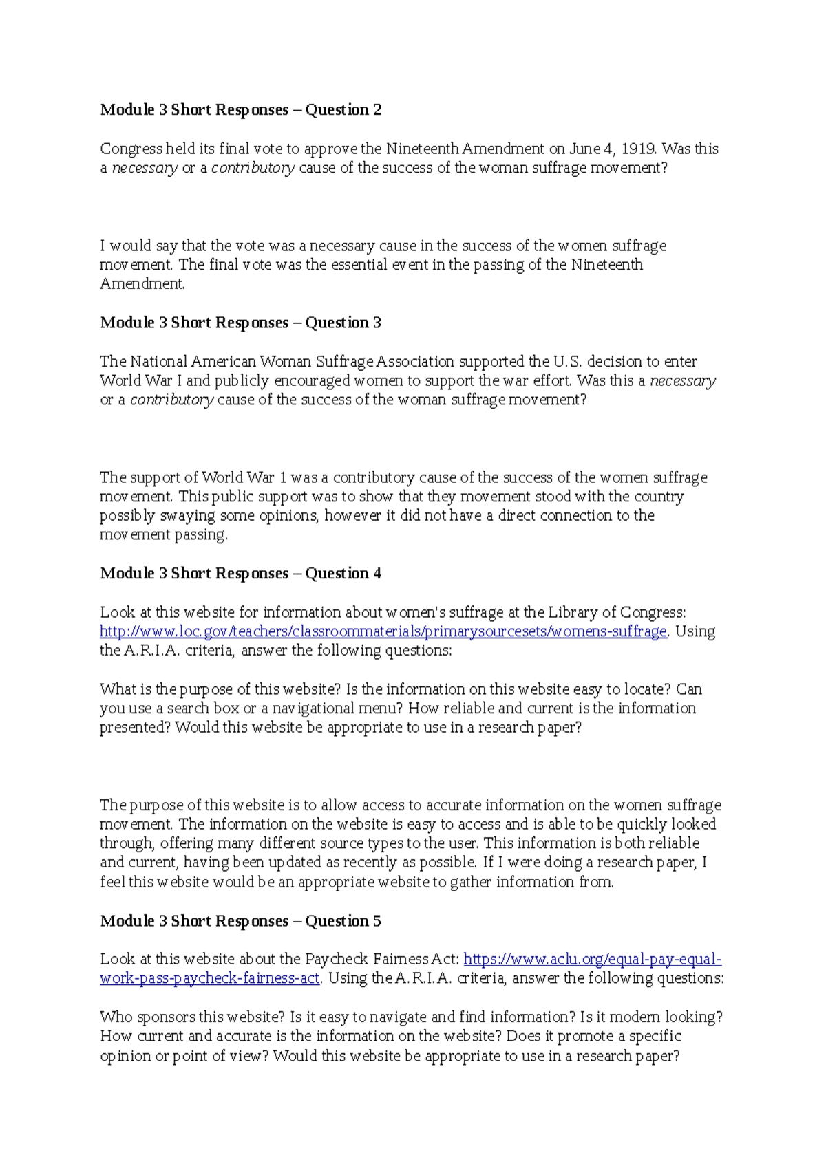 Module 3 short answers - Module 3 Short Responses – Question 2 Congress ...