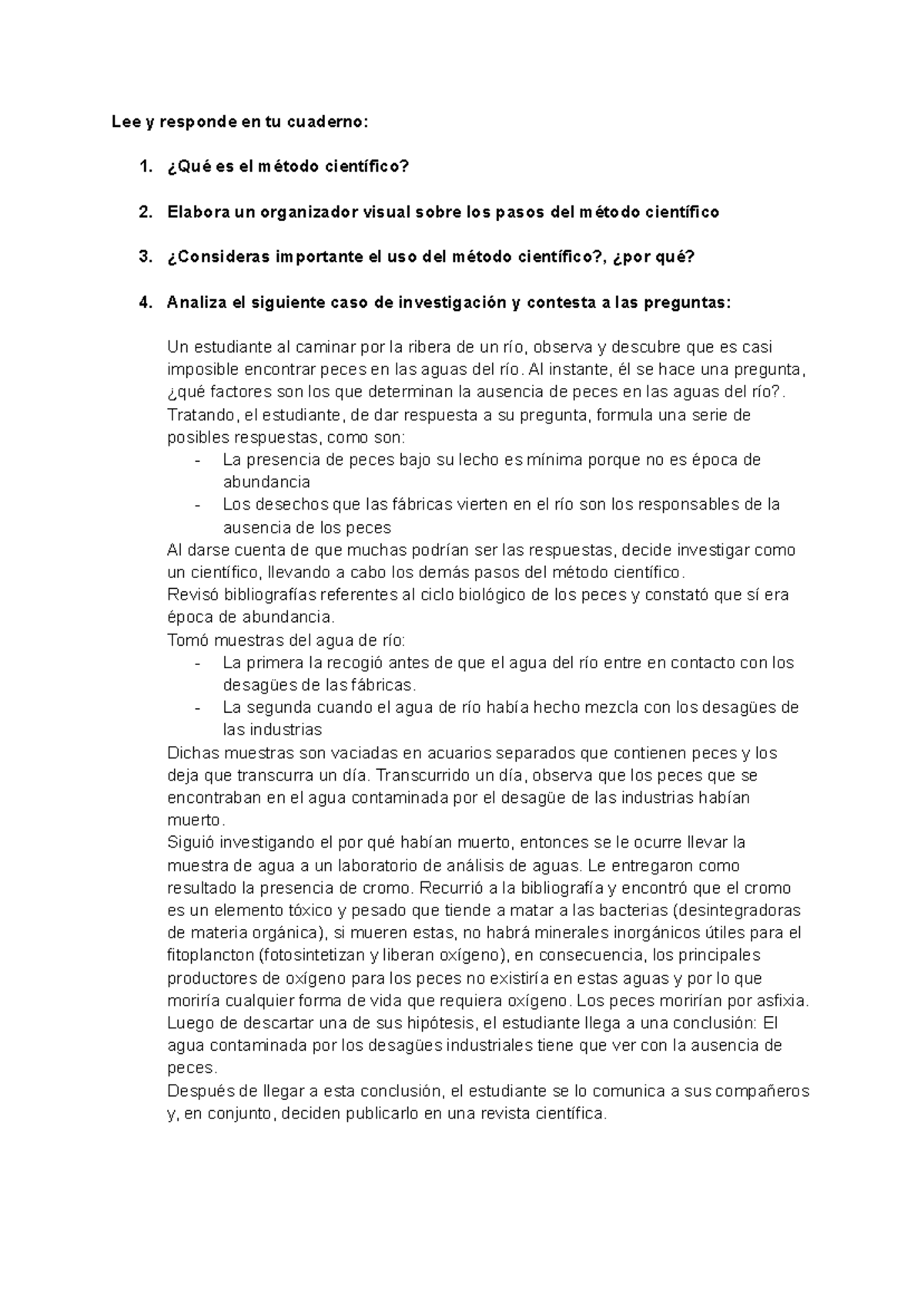 Actividad del método científico - Lee y responde en tu cuaderno: 1 ...