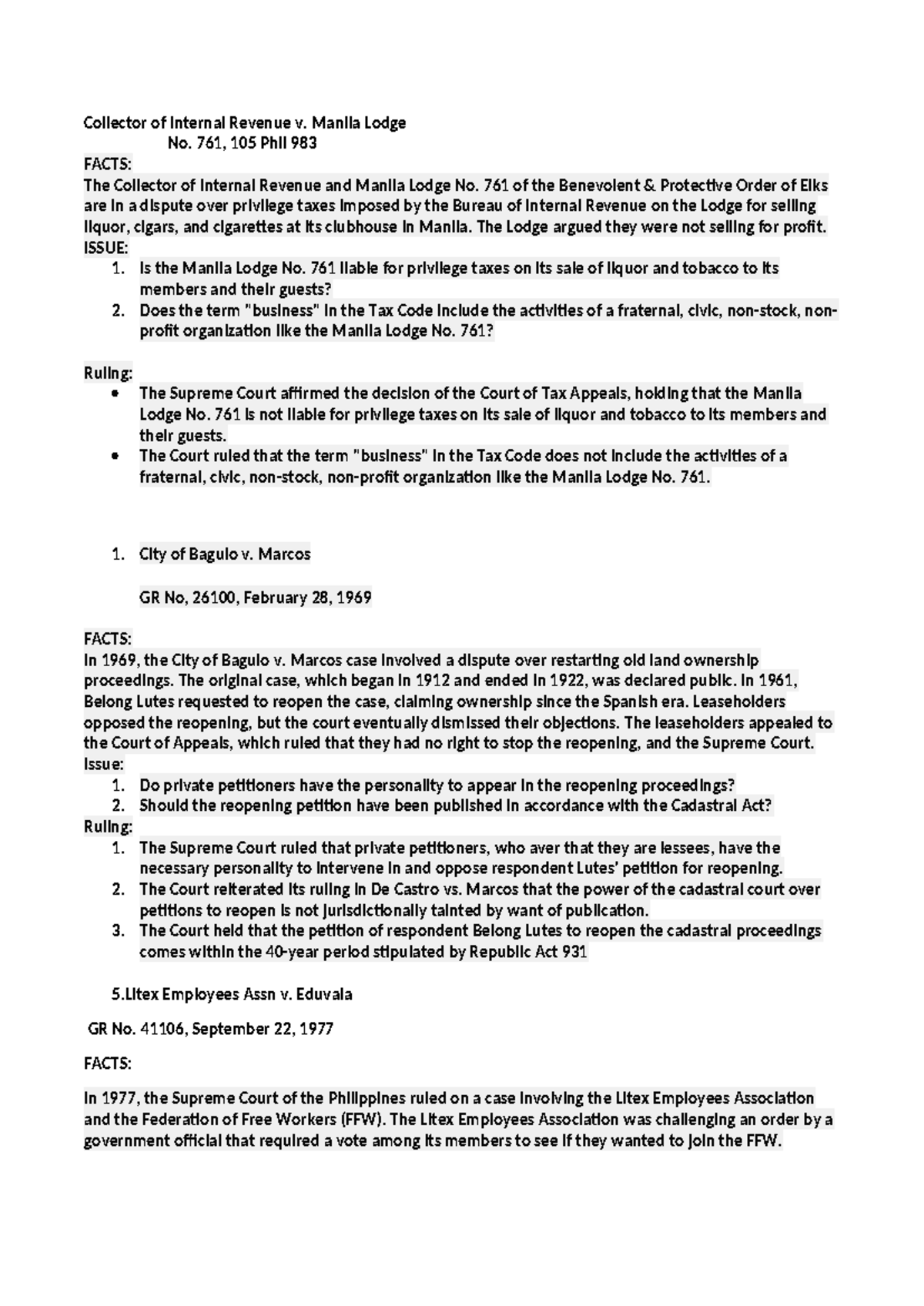 STAT CASE Digest PART 12 - Collector of Internal Revenue v. Manila ...