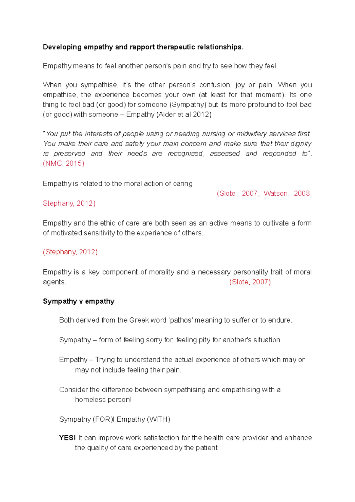 Developing empathy and rapport therapeutic relationships - Empathy ...