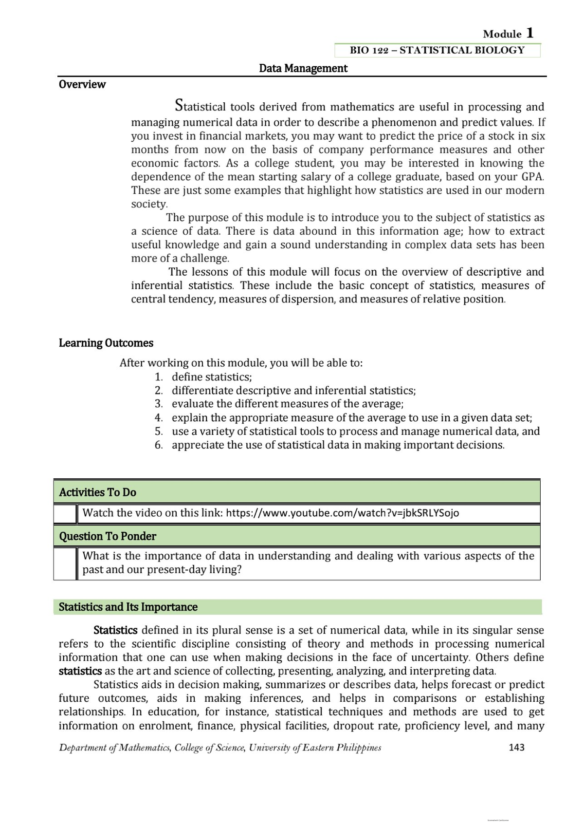 STAT Module 1 1 1 - Lecture - Bachelor of Science in Community ...