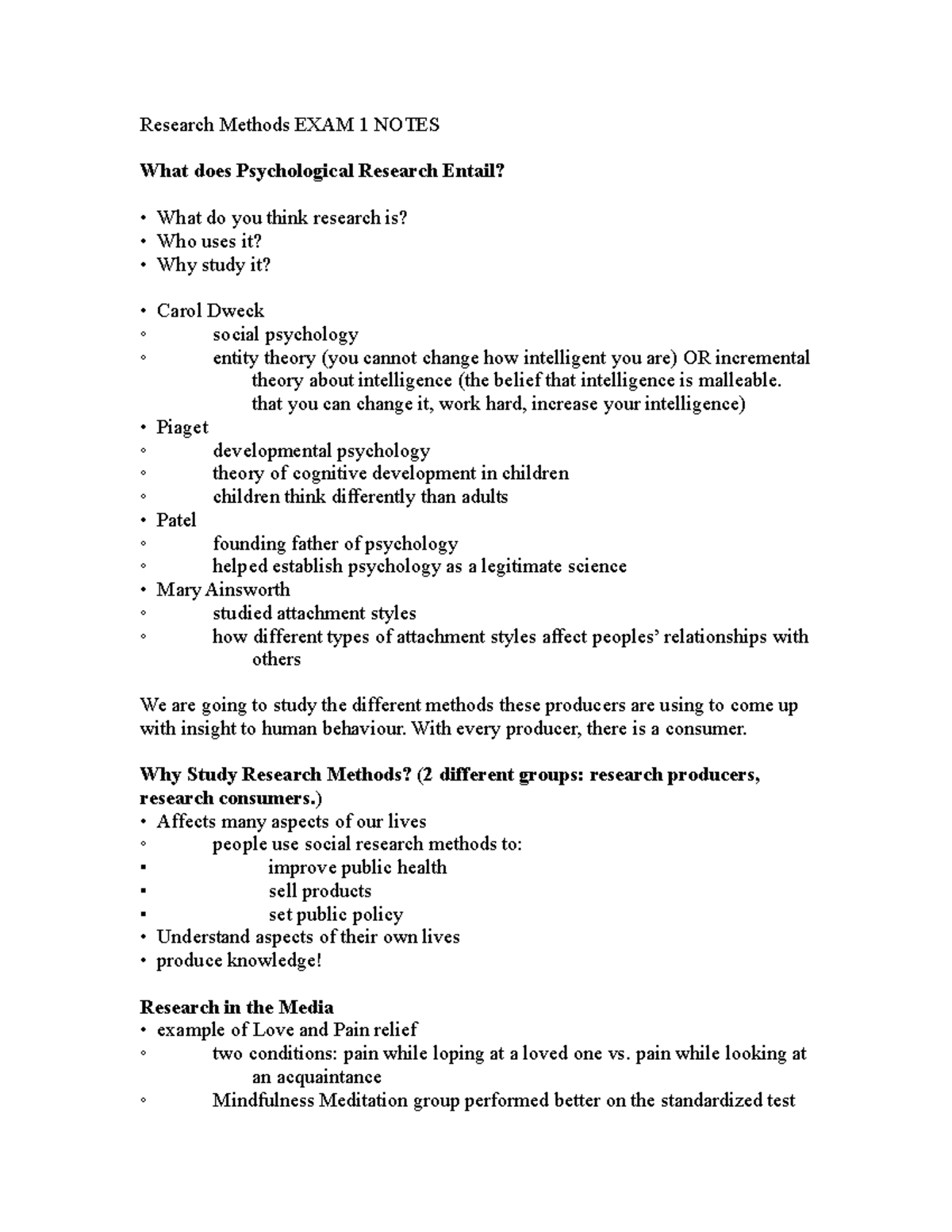 Exam1Lecture Notes RM - Research Methods EXAM 1 NOTES What does ...