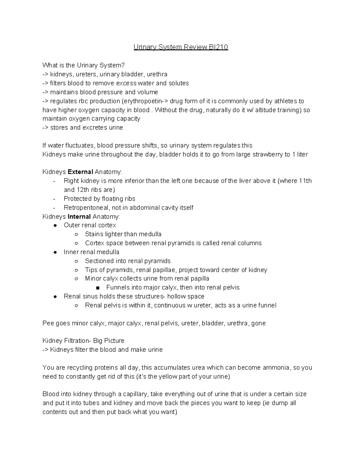 Urinary System Review BI210 - Urinary System Review BI What is the Urinary System? -> kidneys ...