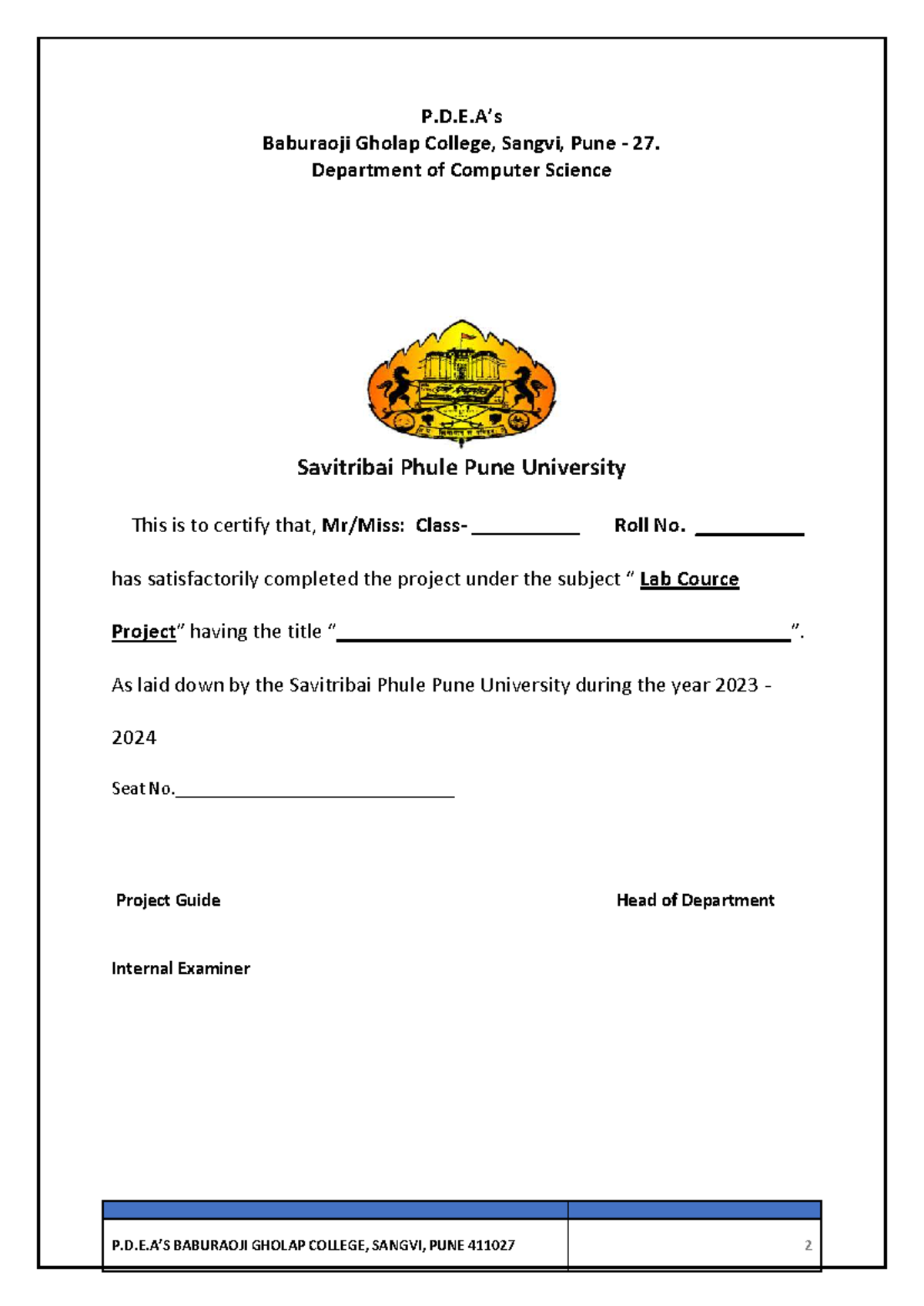 Back - This is a back page of certificate in project report - P.D.E’S ...