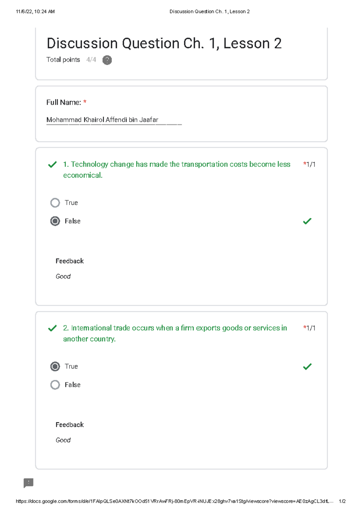 Discussion Question Ch. 1, Lesson 2 - 11/6/22, 10:24 AM Discussion ...