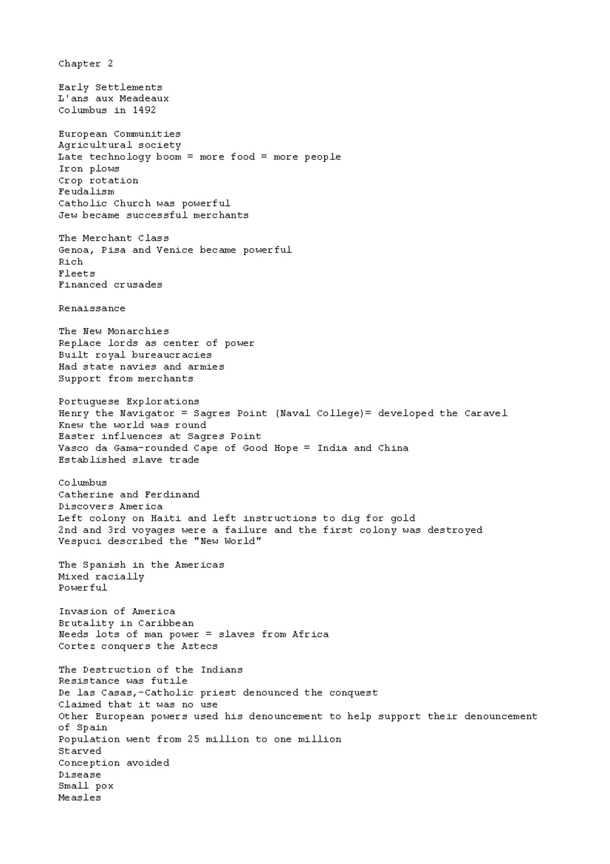 Chapter 2 - Chapter 2 Early Settlements L'ans aux Meadeaux Columbus in ...