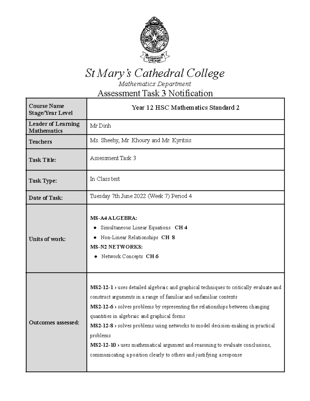 12 Maths Standard 2 Task 3 Notification 2022.docx (1) - St Mary’s ...