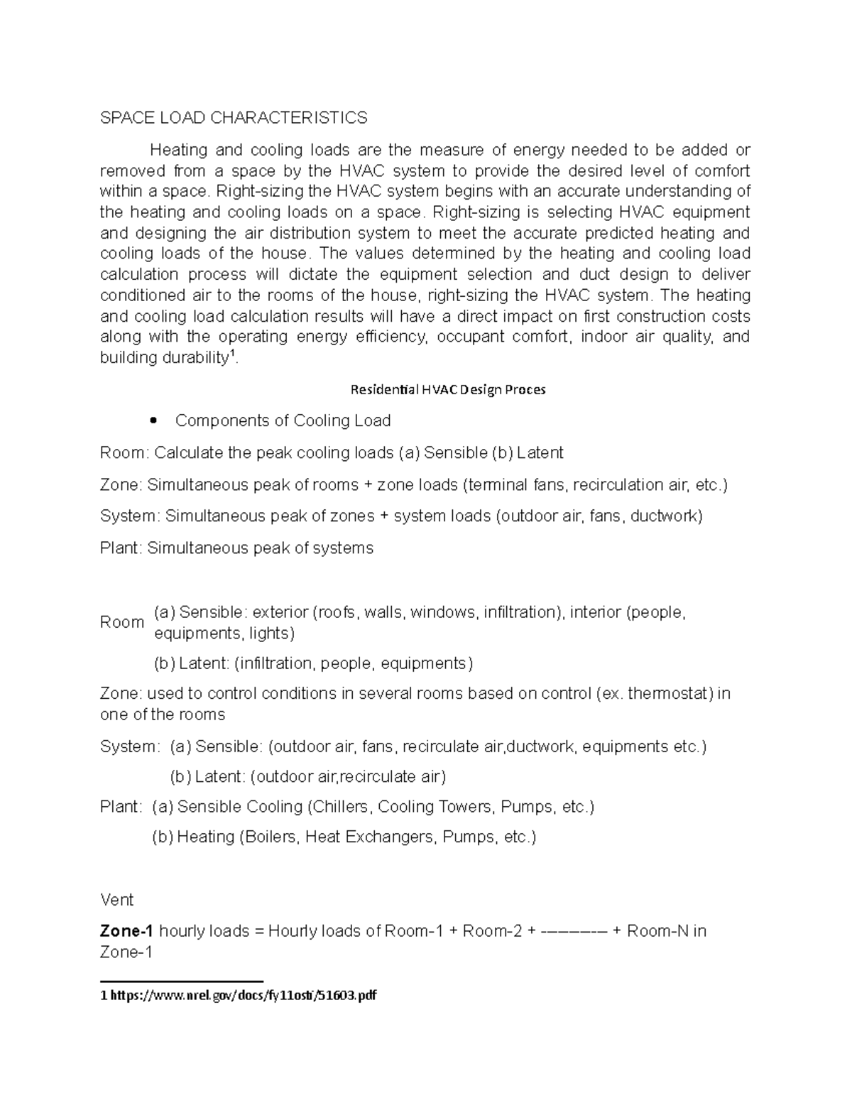 Lecture notes 5 - Space LOAD Characteristics HVAC - SPACE LOAD ...
