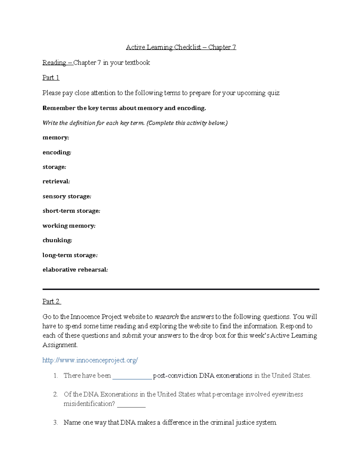 Blended Cheklist Chapter 7 - Active Learning Checklist – Chapter 7 ...