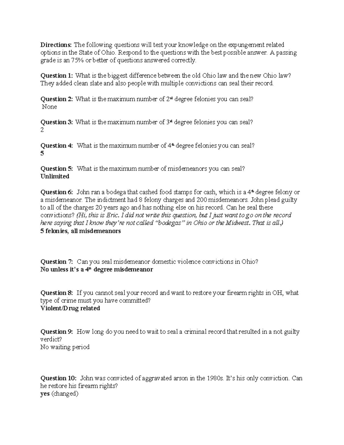 Law quiz preparation - Directions: The following questions will test ...