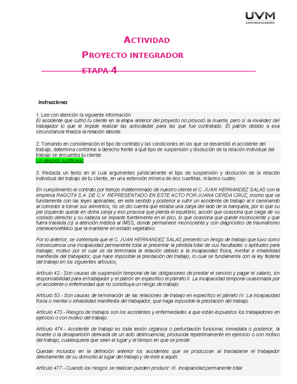 Proyecto Integrador Etapa 4 - ACTIVIDAD PROYECTO INTEGRADOR ETAPA 4 Instrucciones 1. Lee con ...