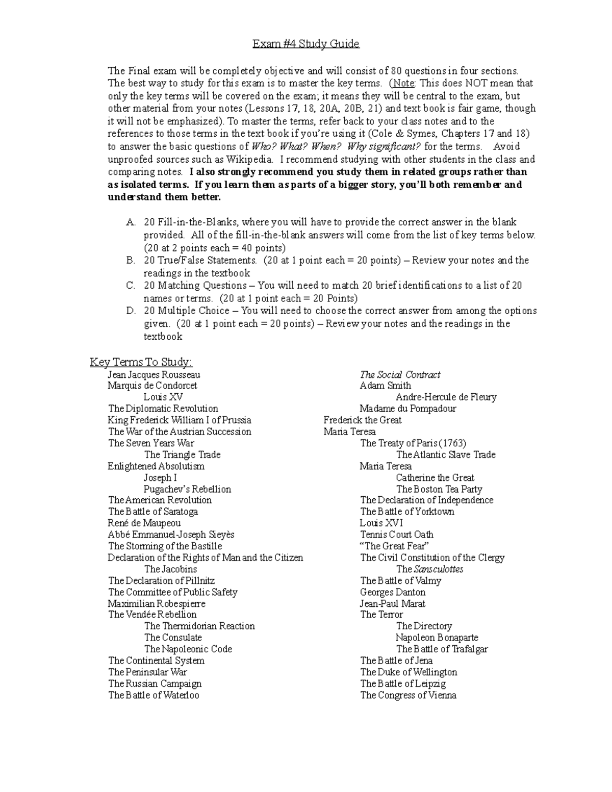 Exam 4 Study Guide 2022 - Exam #4 Study Guide The Final exam will be ...