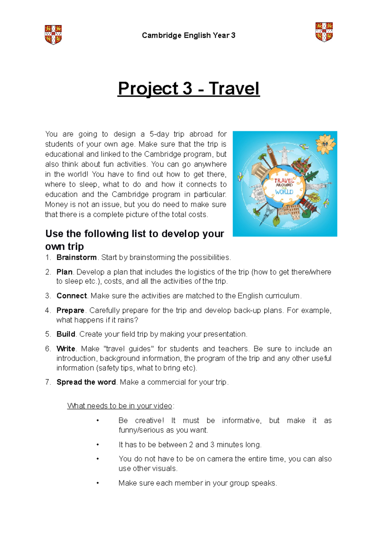 Project 3 - Travel - Cambridge English Year 3 Project 3 - Travel You ...