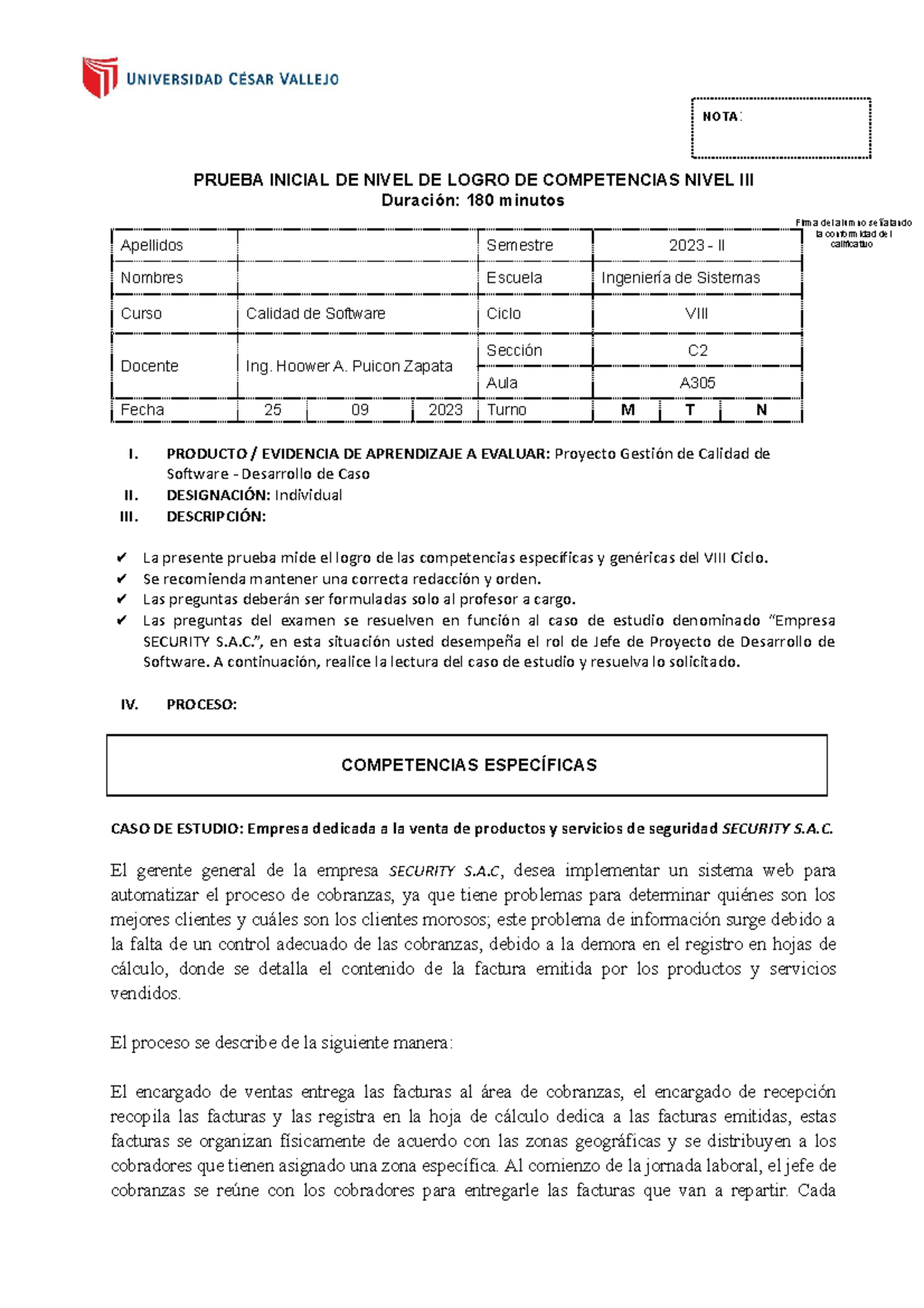 Prueba Inicial PNL III 2023-2 - PRUEBA INICIAL DE NIVEL DE LOGRO DE COMPETENCIAS NIVEL III ...