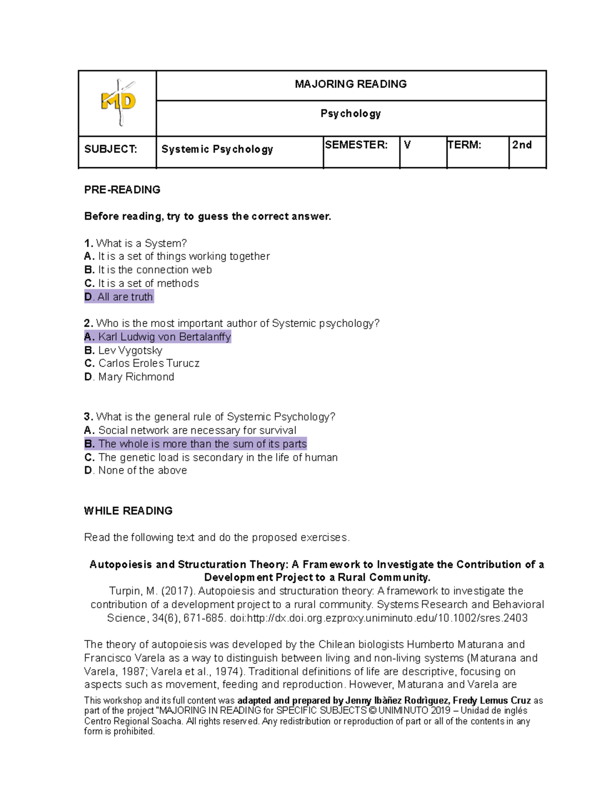 Worksheet Systemic Psychology.docx - MAJORING READING Psychology ...