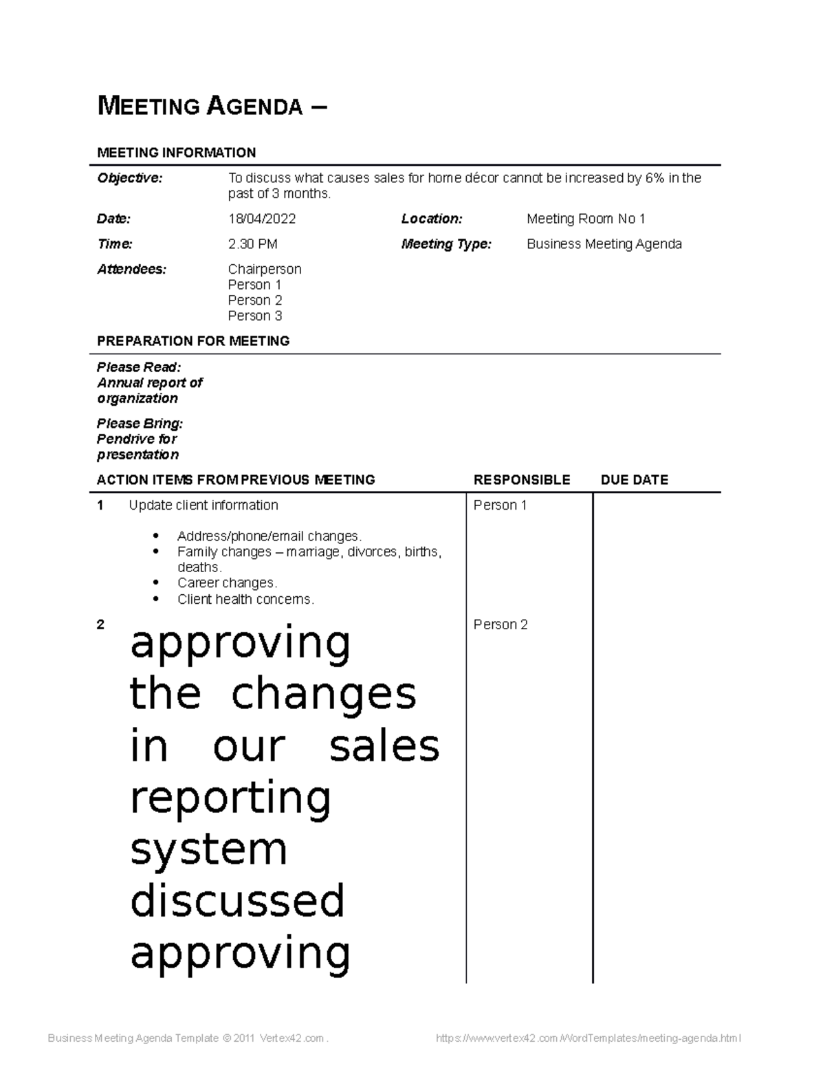 Business-meeting-agenda table - MEETING AGENDA – MEETING INFORMATION ...