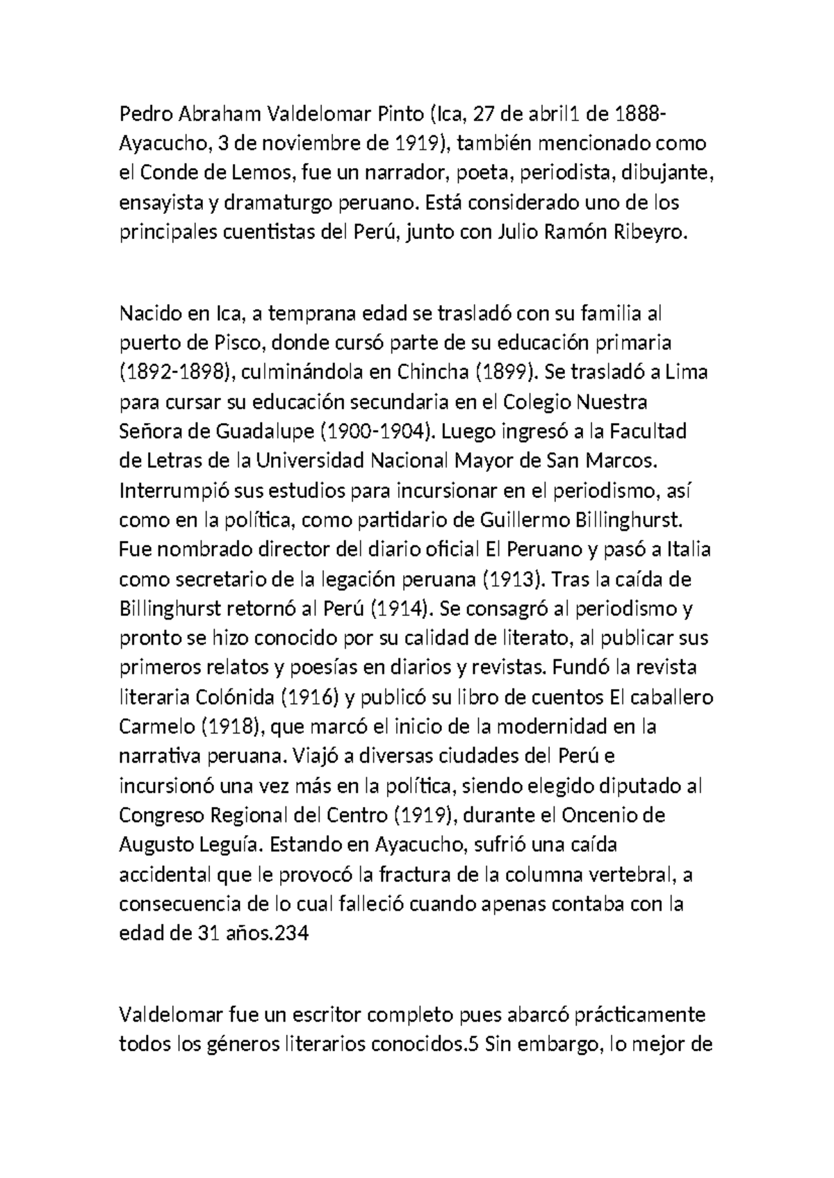 Pedro Abraham Valdelomar Pinto - Está considerado uno de los ...
