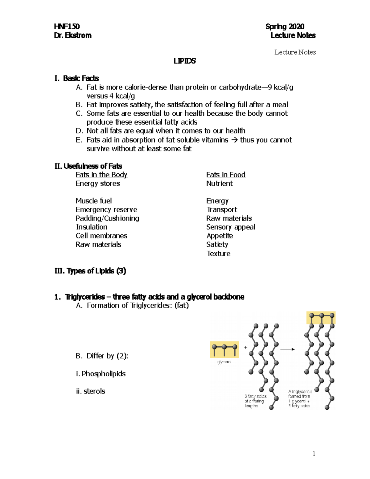 5. Lipids CVD Sp20 outline - Dr. Ekstrom Lecture Notes Lecture Notes ...